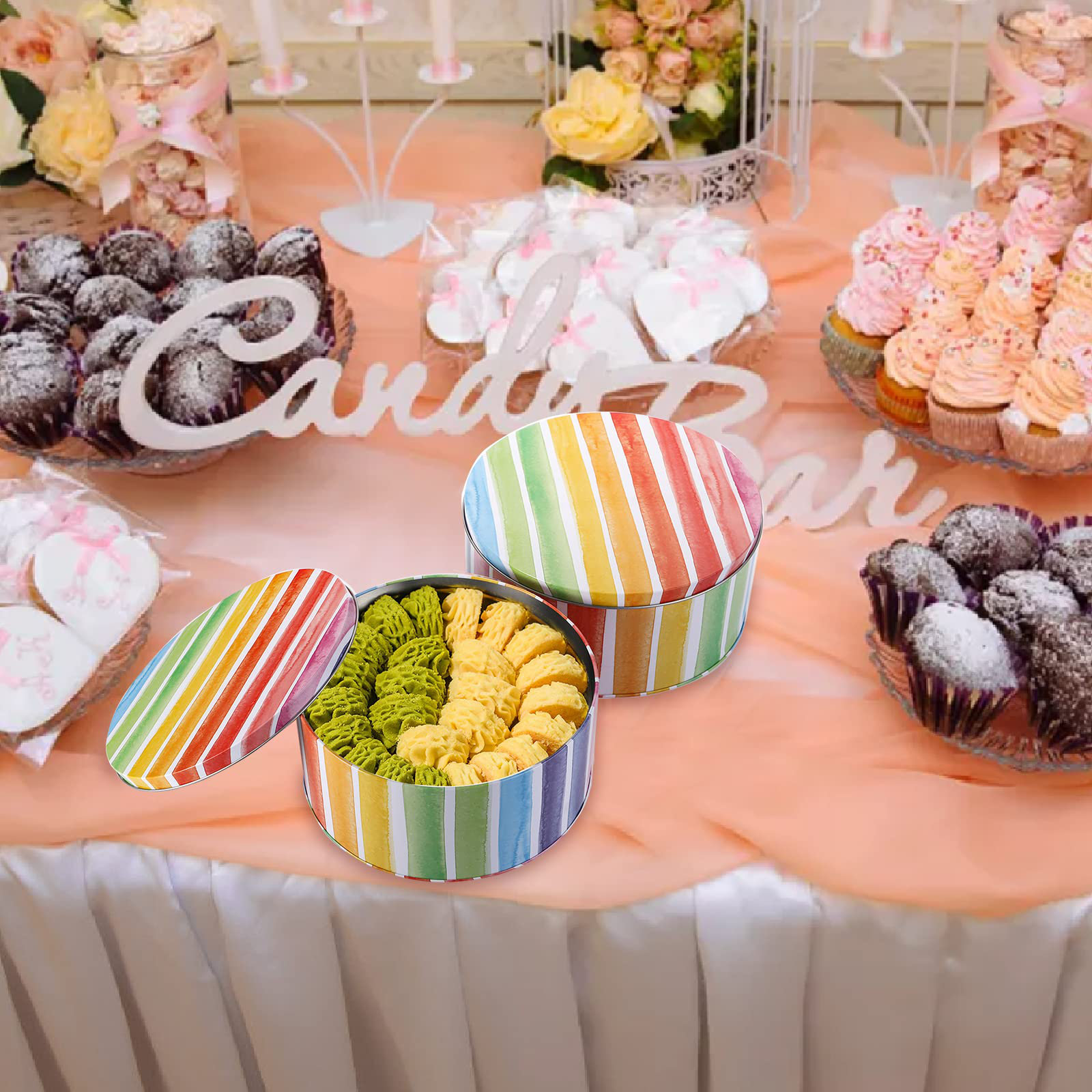 Dakota Fields Set Of 3 Round Metal Cookie Tins For Storing Cakes, Puff ...