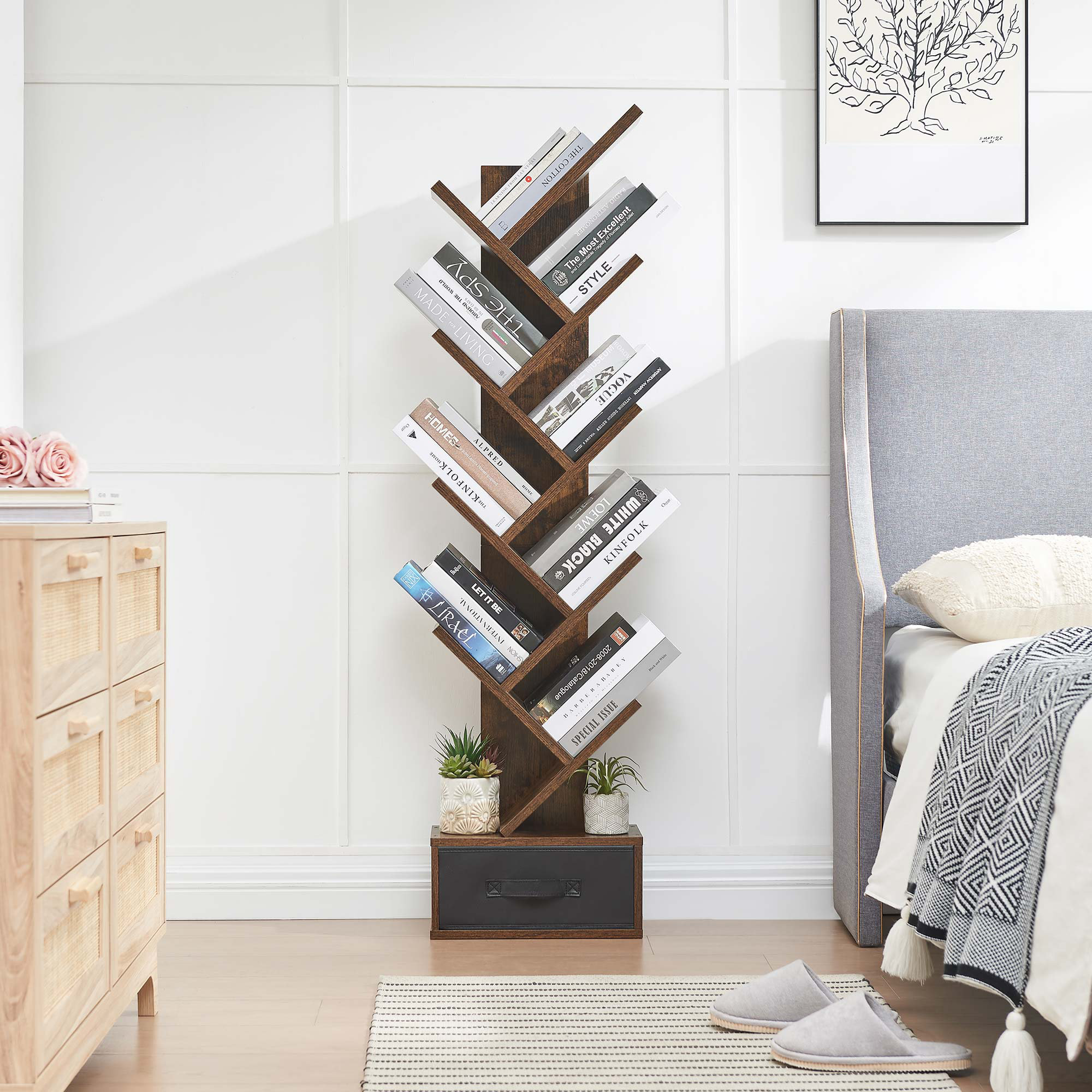 Ebern Designs Geometric Storage Bookcase with Drawer,Etagere Bookcase ...