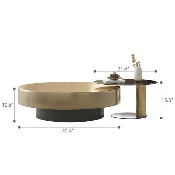 Everly Quinn Coleon Luxurious Bronze Nesting Coffee Table with Storage ...