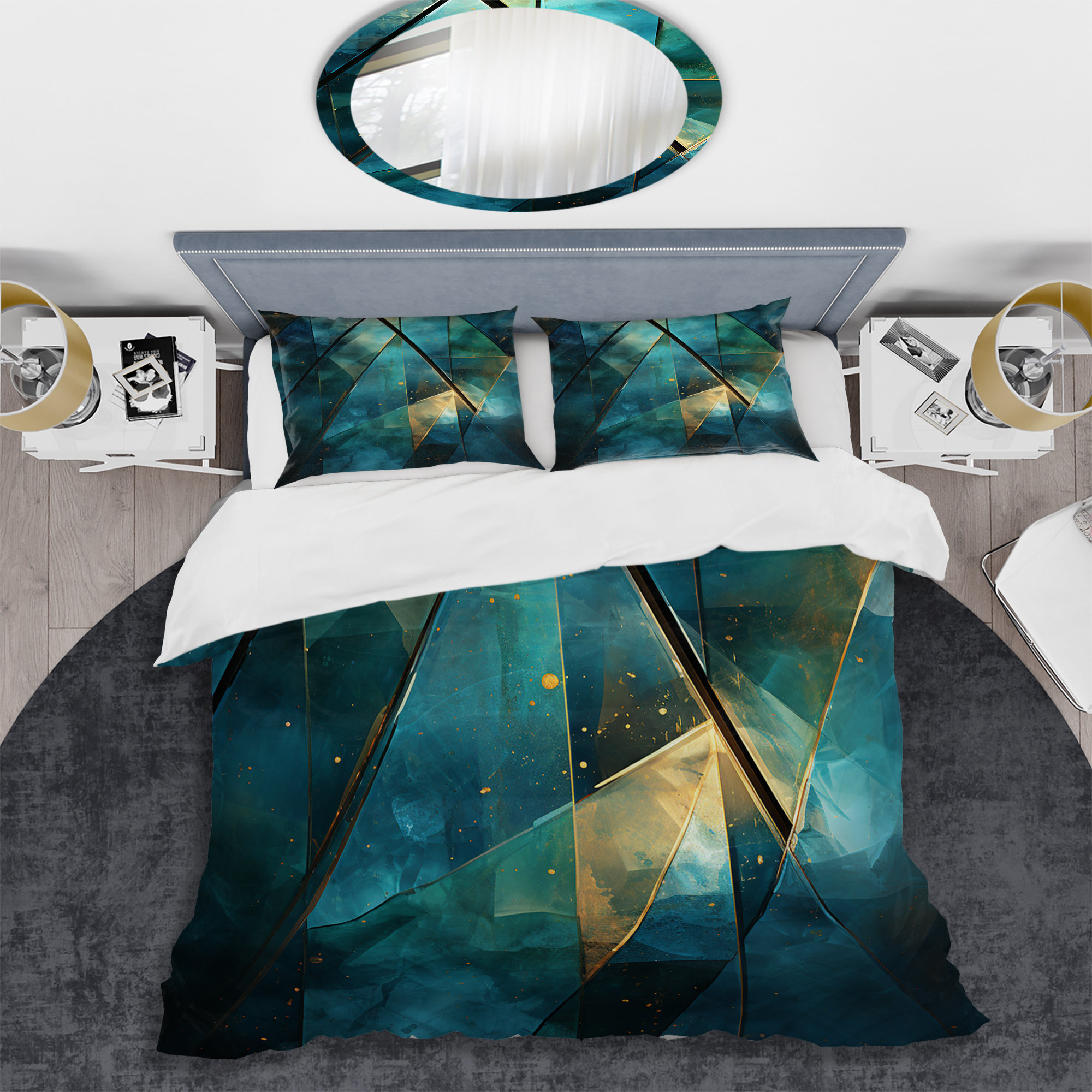 Design Art Emerald Blue Pyramid Shapes II - Abstract Modern Shapes ...