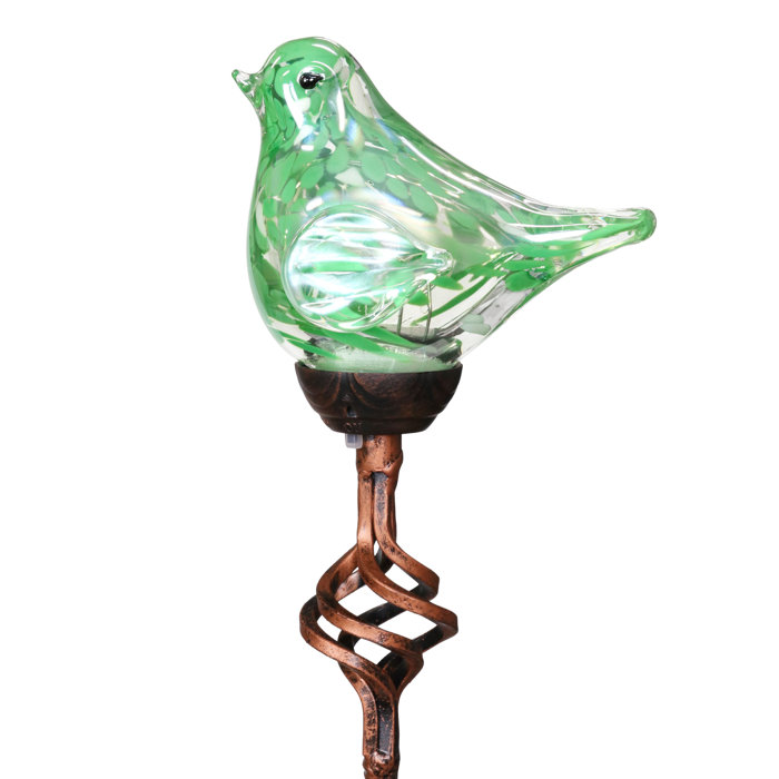 Exhart Solar Pearlized Hand Blown Glass Bird Garden Stake, 6 by 31 ...
