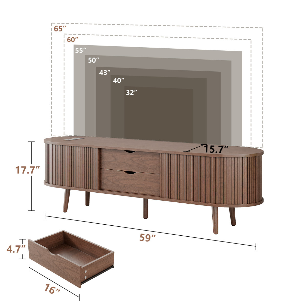 George Oliver 59 Inches Tv Stand With Charging Station Walnut & Reviews ...