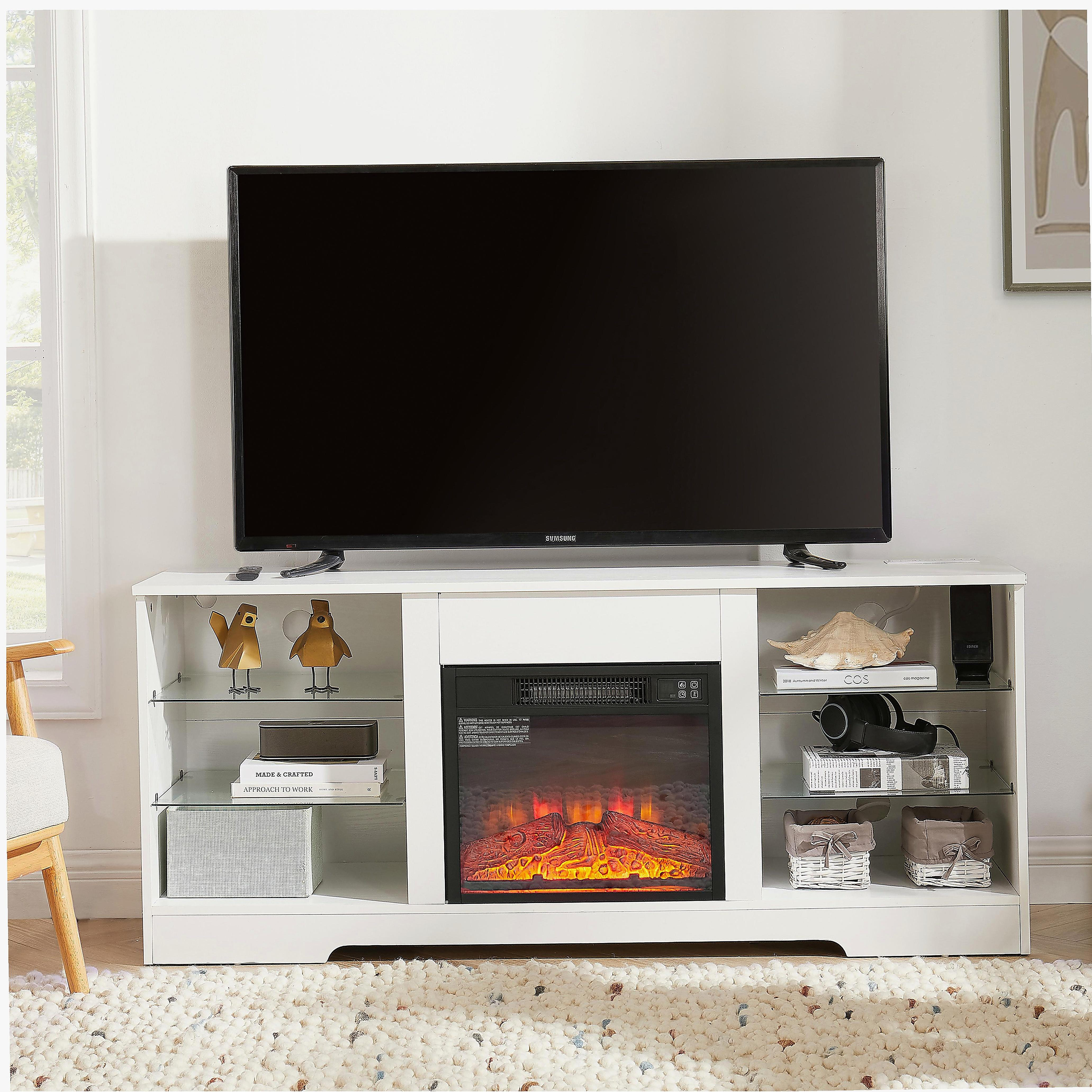 17 Stories Electric fireplace TV stand with glass shelf, 3D fireplace ...