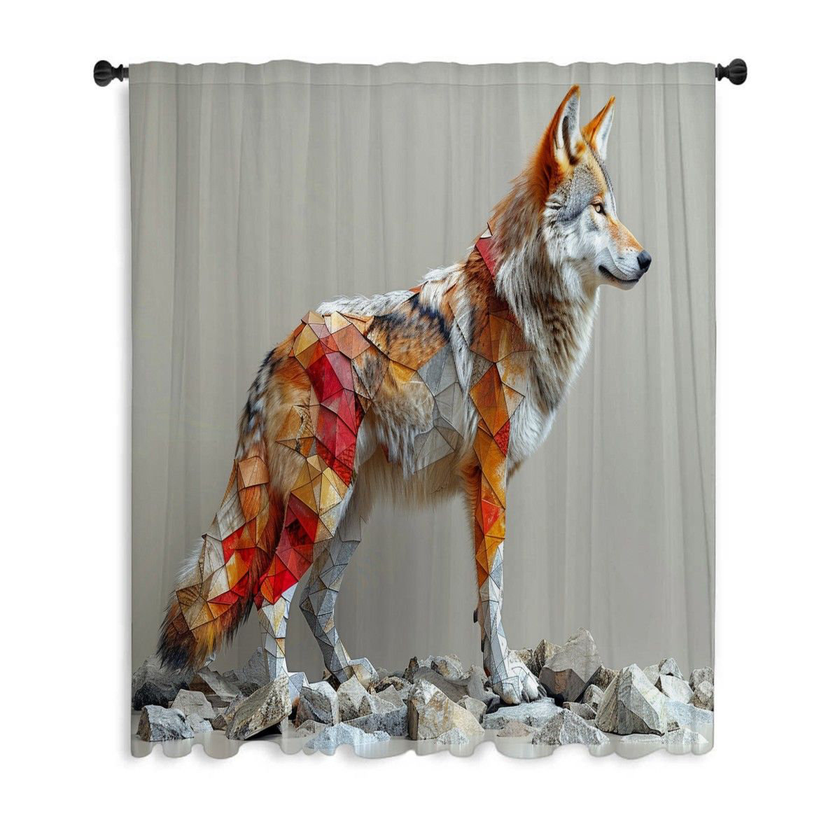 East Urban Home Wolf Window Curtains, Animal Blockout & Sheer Curtains ...