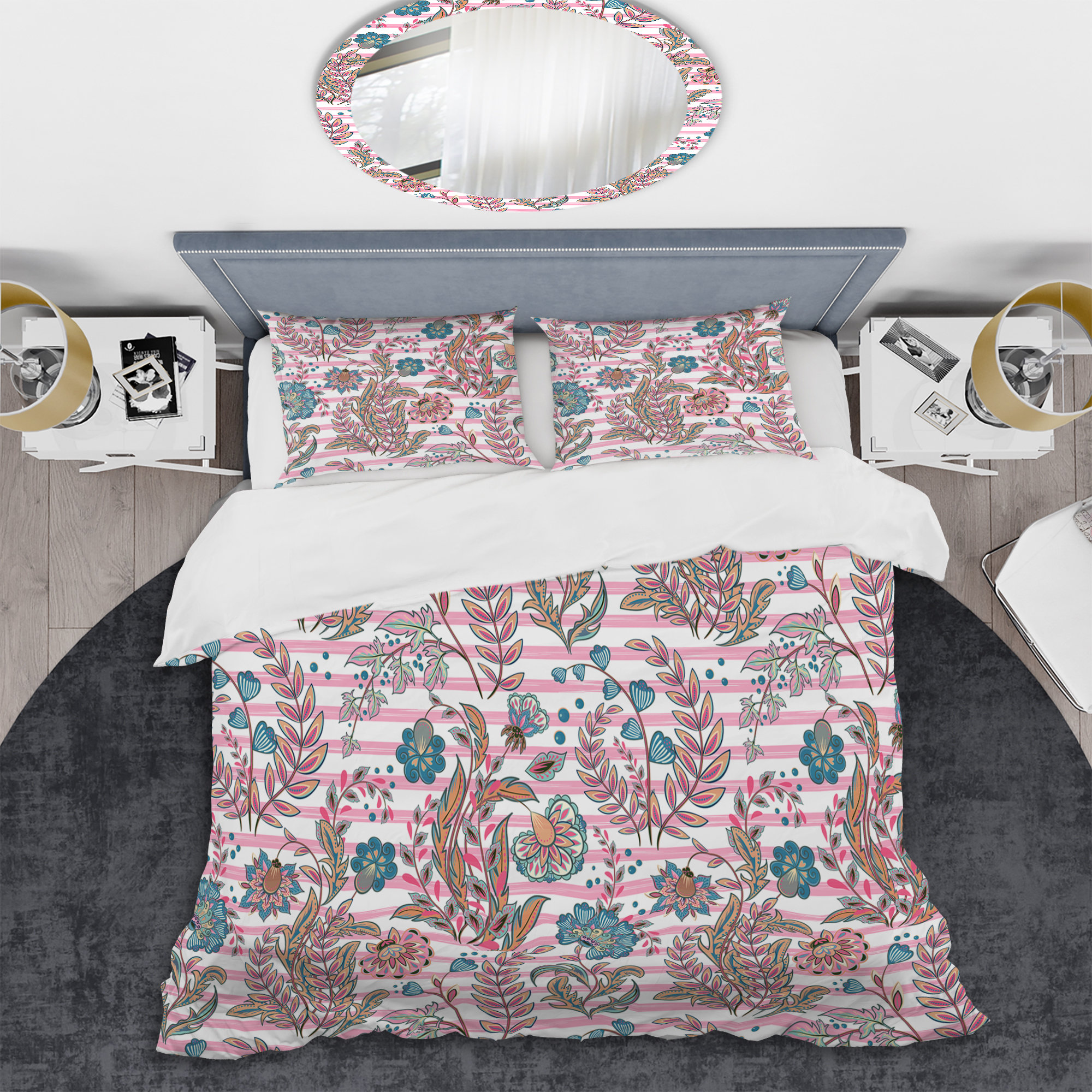 Design Art Pink and Blue Striped Pattern - Abstract Duvet Cover Set ...