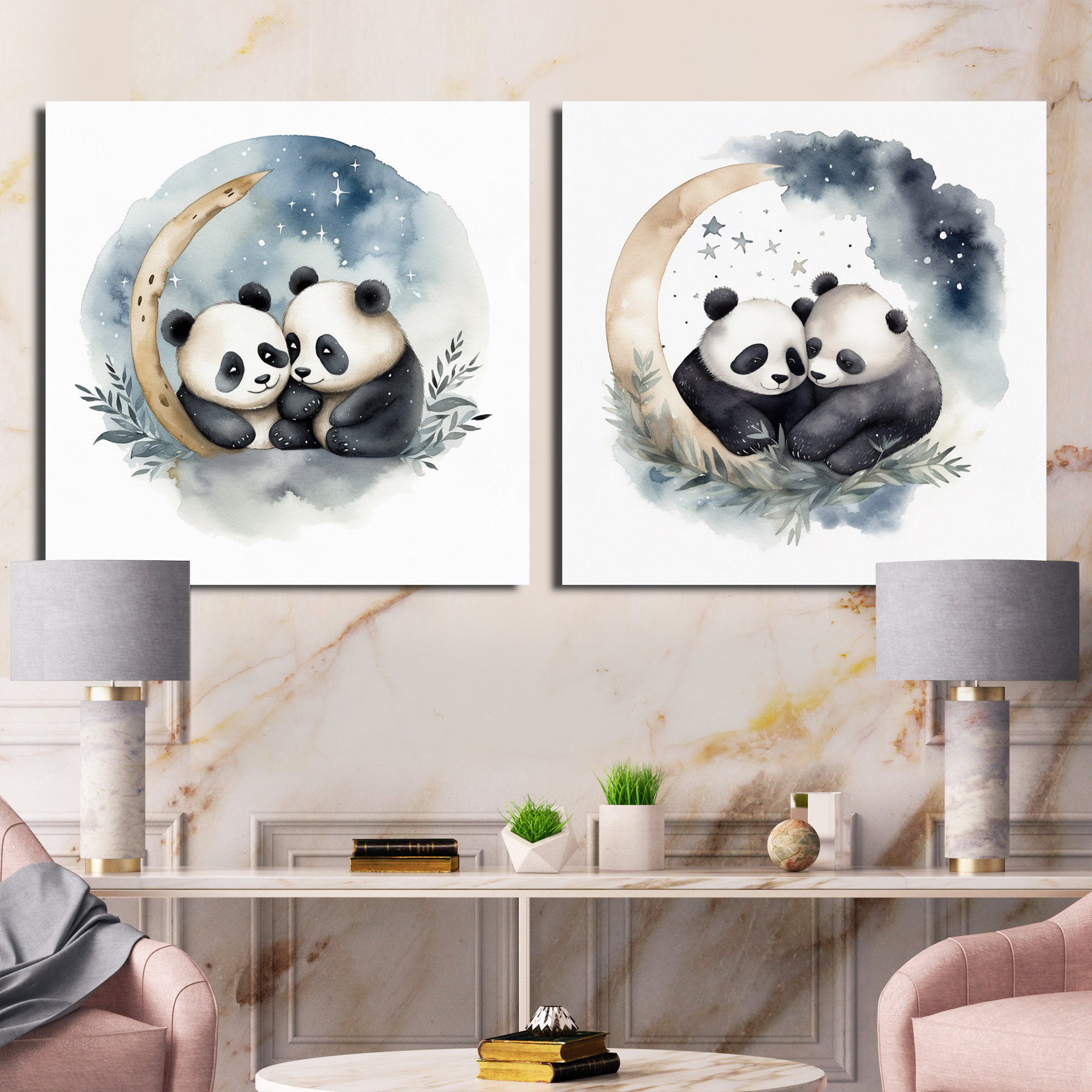 Bungalow Rose Watercolor Baby Pandas - Animals Panda Square Collage Set ...