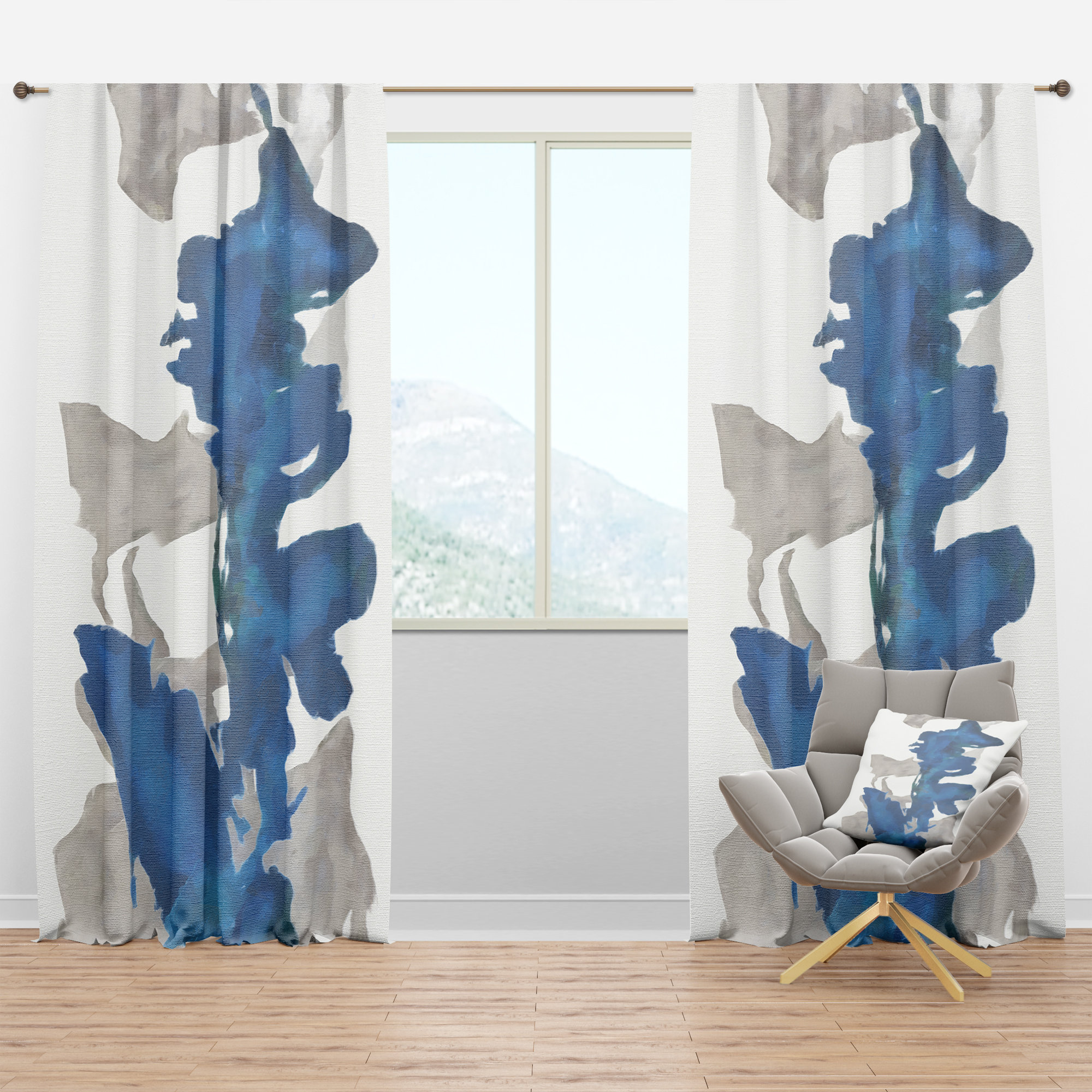 East Urban Home Gouache Sapphire on Gray VI - Modern Curtain - Velvet ...