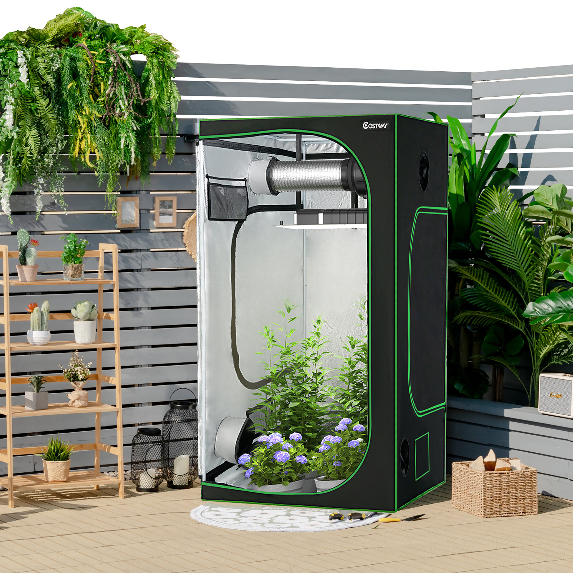 Costway 4x4 Grow Tent, 48''''x48''''x80'''' High Reflective Mylar W ...