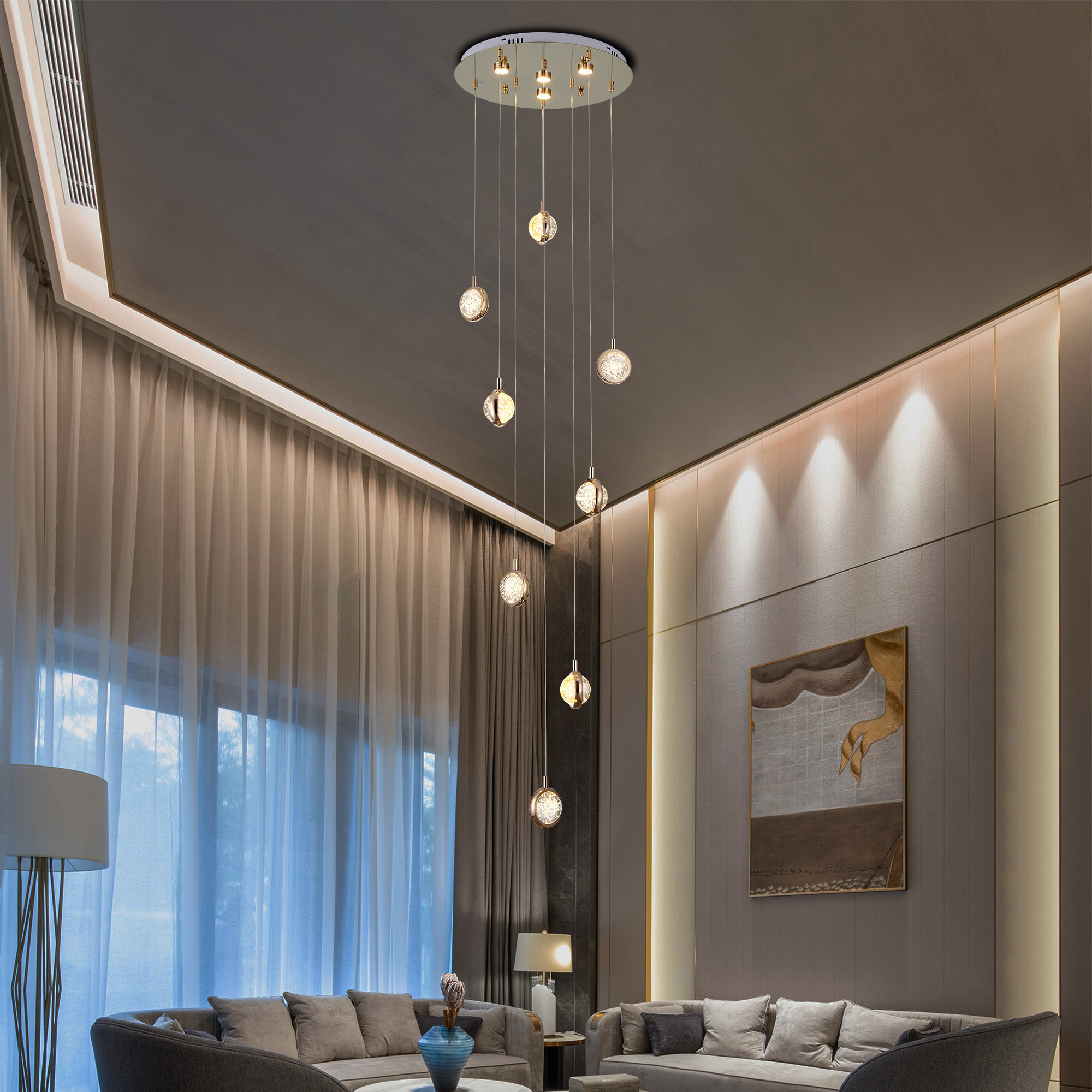 CycevSun Modern 8-Lights LED Crystal Chandeliers, Spherical Crystal ...