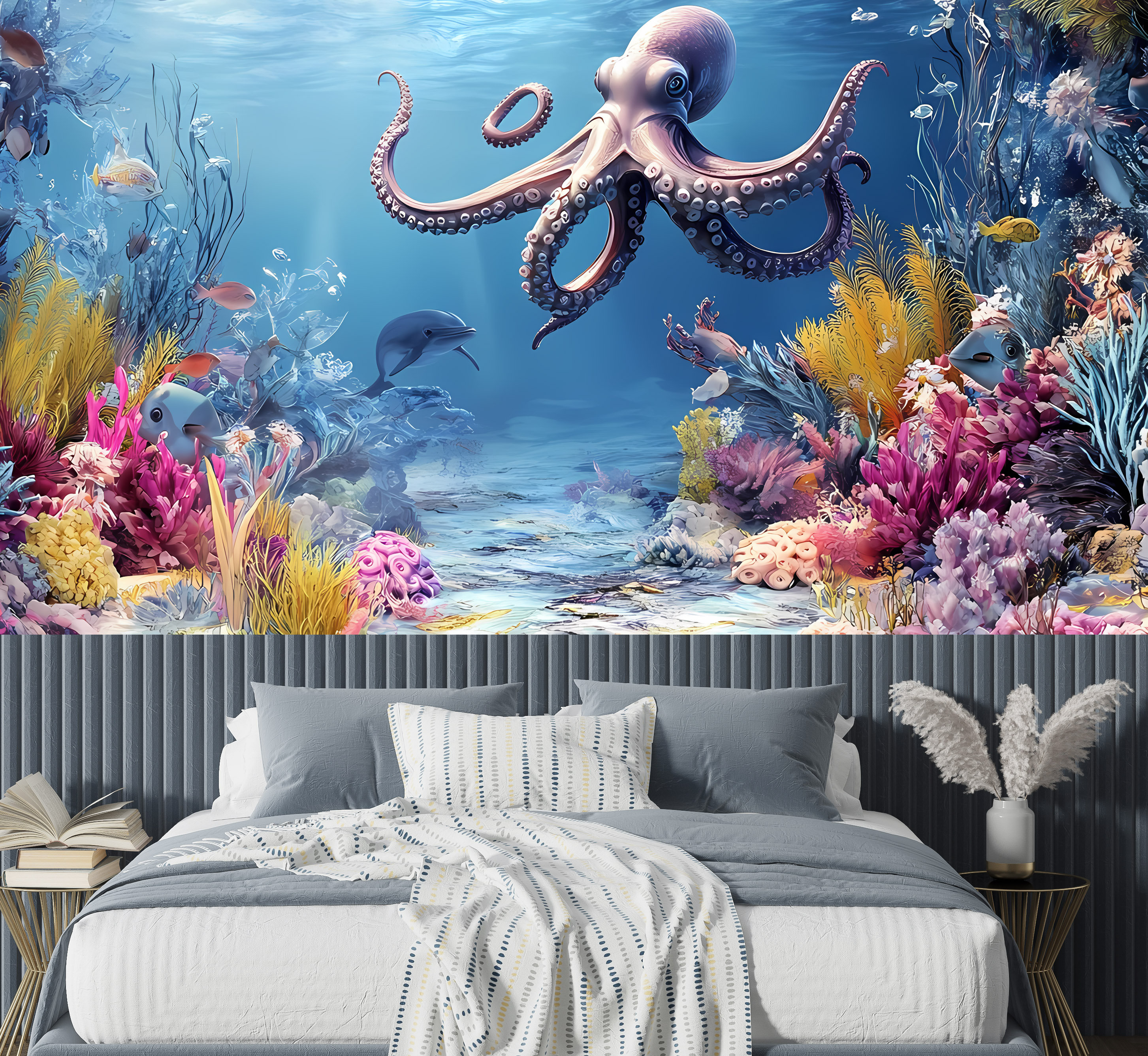 Stickalz Kids Ocean Adventure Wall Mural – 3D Octopus And Marine Life ...