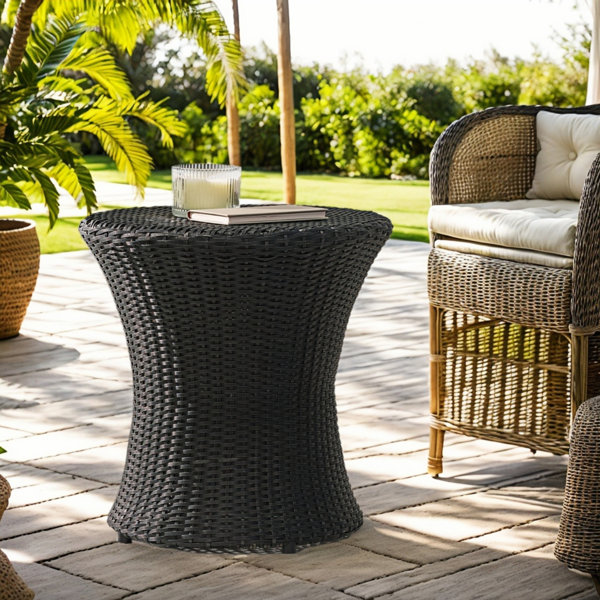 Lark Manor Handcrafted Rattan Woven Hourglass Table (Glass Top Not ...
