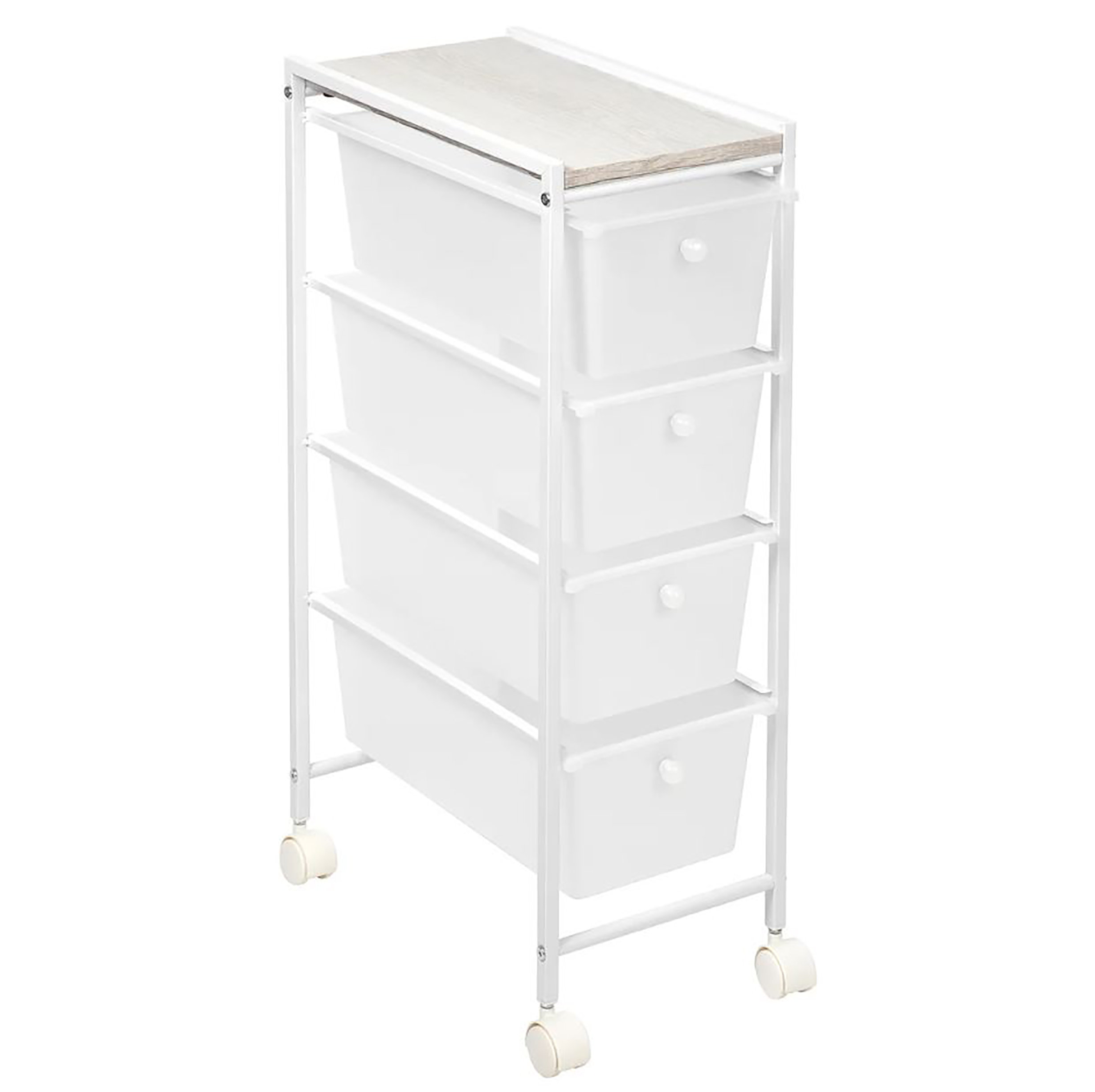 Rebrilliant 4 Drawer Narrow Cart With Wood Top Storage Organizer | Wayfair