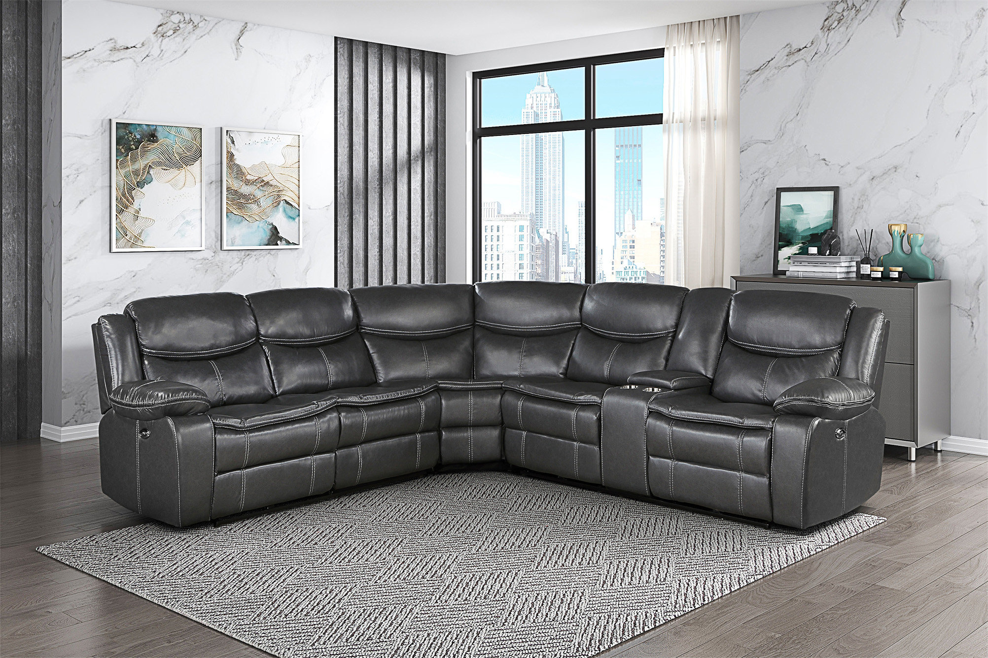 Hokku Designs Modern 3-Piece Power Reclining Sectional With Right Side ...