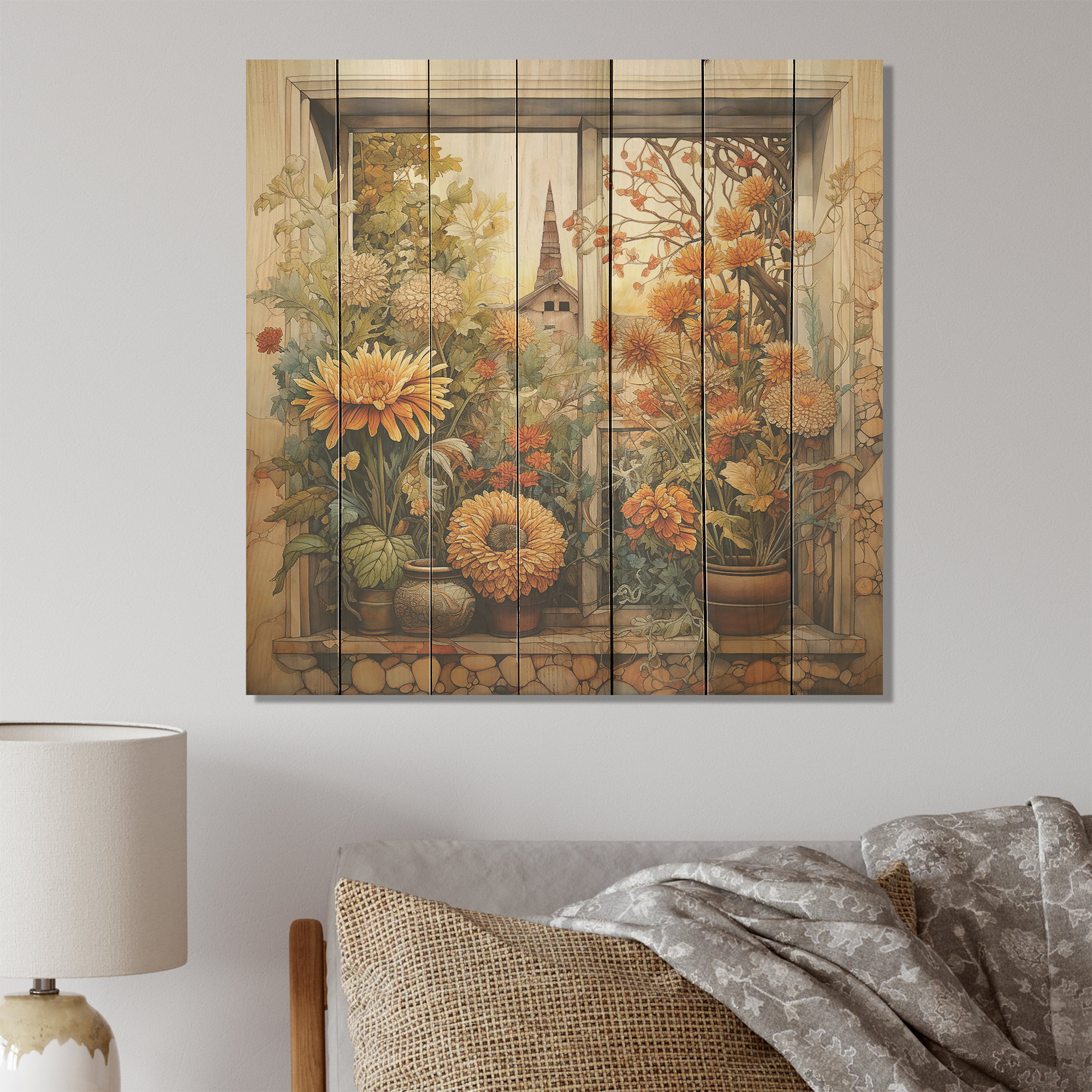 August Grove® Yellow And Green Flower Farm Window II - Floral Window On ...