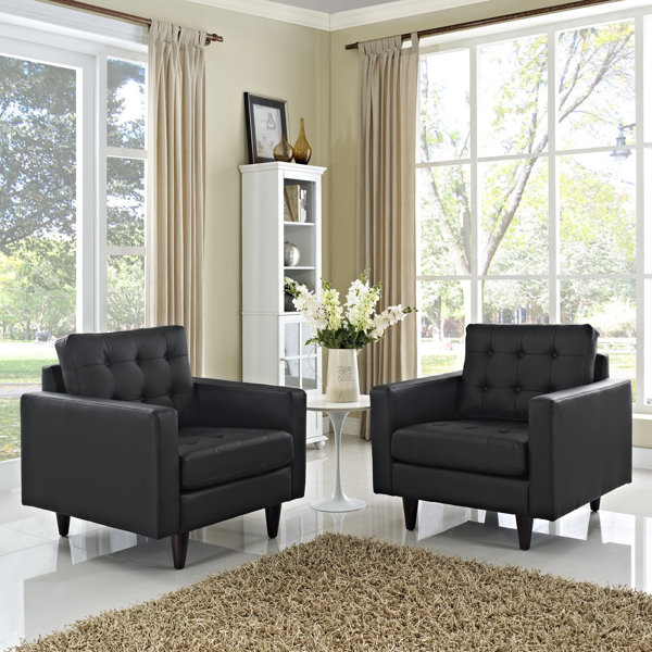Modway Empress Mid-Century Modern Upholstered Leather Two Armchair Set ...