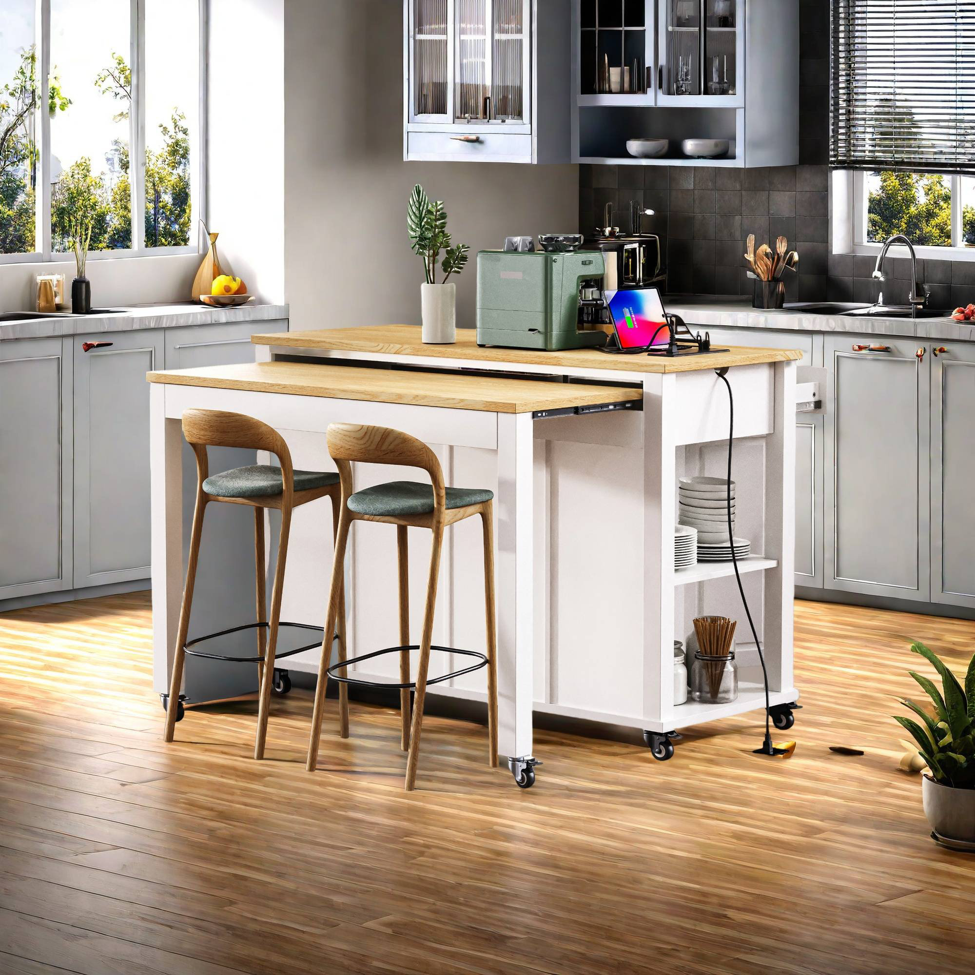 Lark Manor™ 47 inch Kitchen Island with Extendable Dining Table, Rubber ...