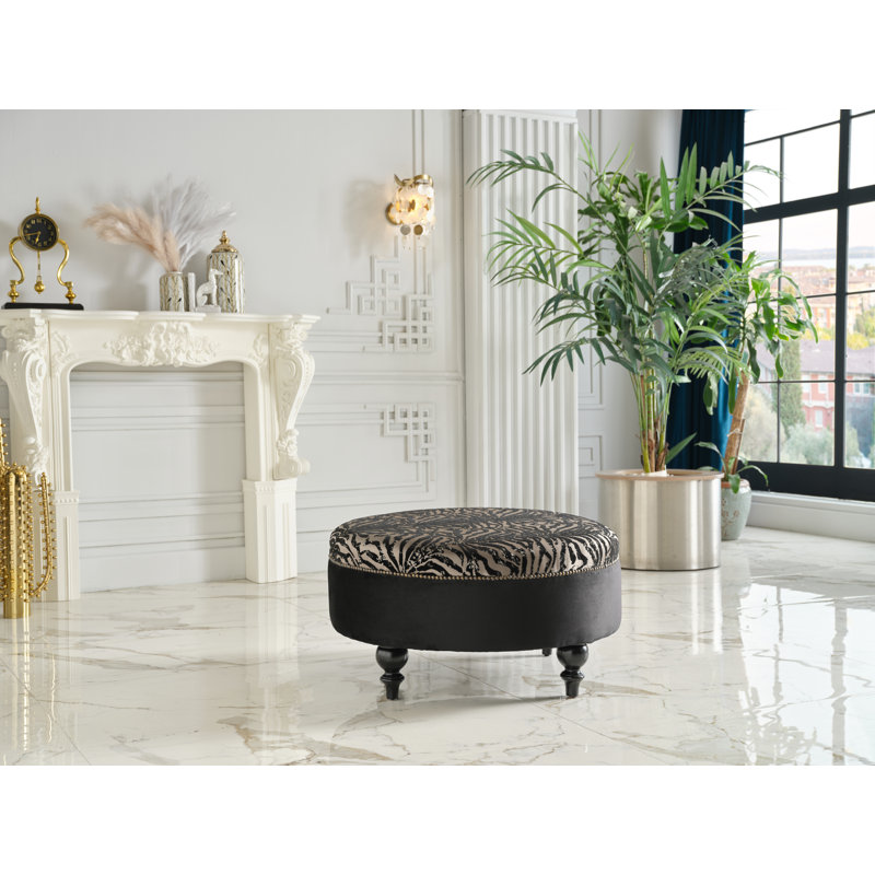 Rosdorf Park Gaze 35" Wide Round Animal Print Cocktail Ottoman, Black ...