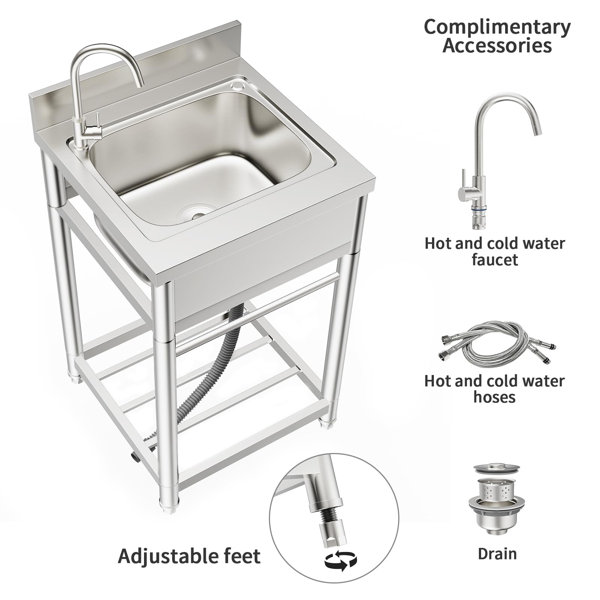 HomLux 22in Free Standing Commercial Restaurant Utility Sink, Outdoor ...