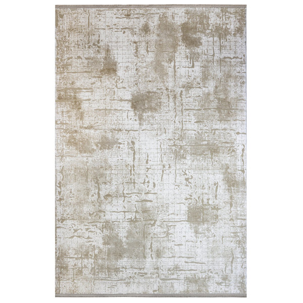Williston Forge Ativa Cream Abstract Acrylic Machine Made Area Rug ...