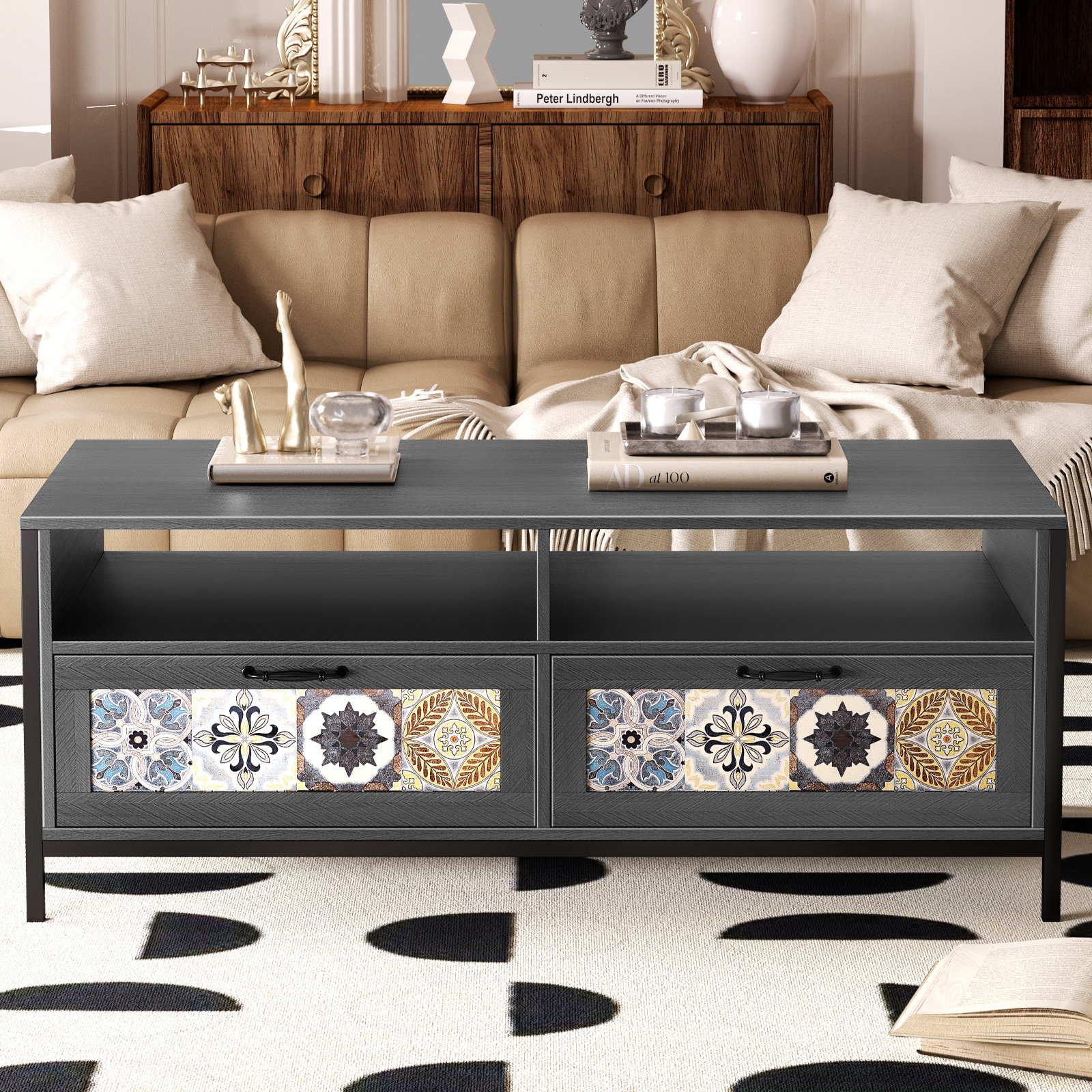 Dakota Fields Coffee Table, Mid Century Modern Coffee Table With 2 Open ...