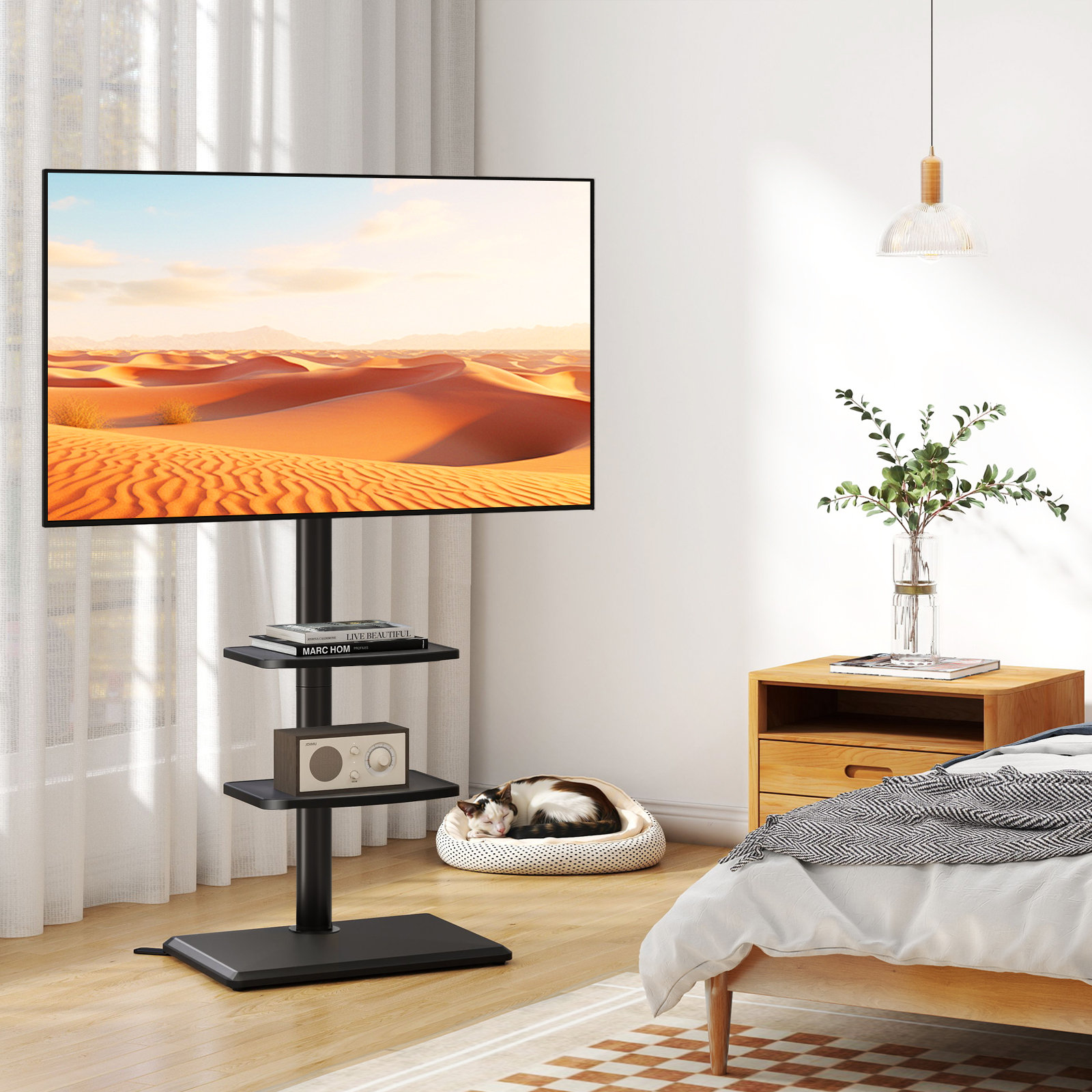 Ebern Designs Floor Tv Stand With Mount For Most 32-60 Inch Flat/curved ...