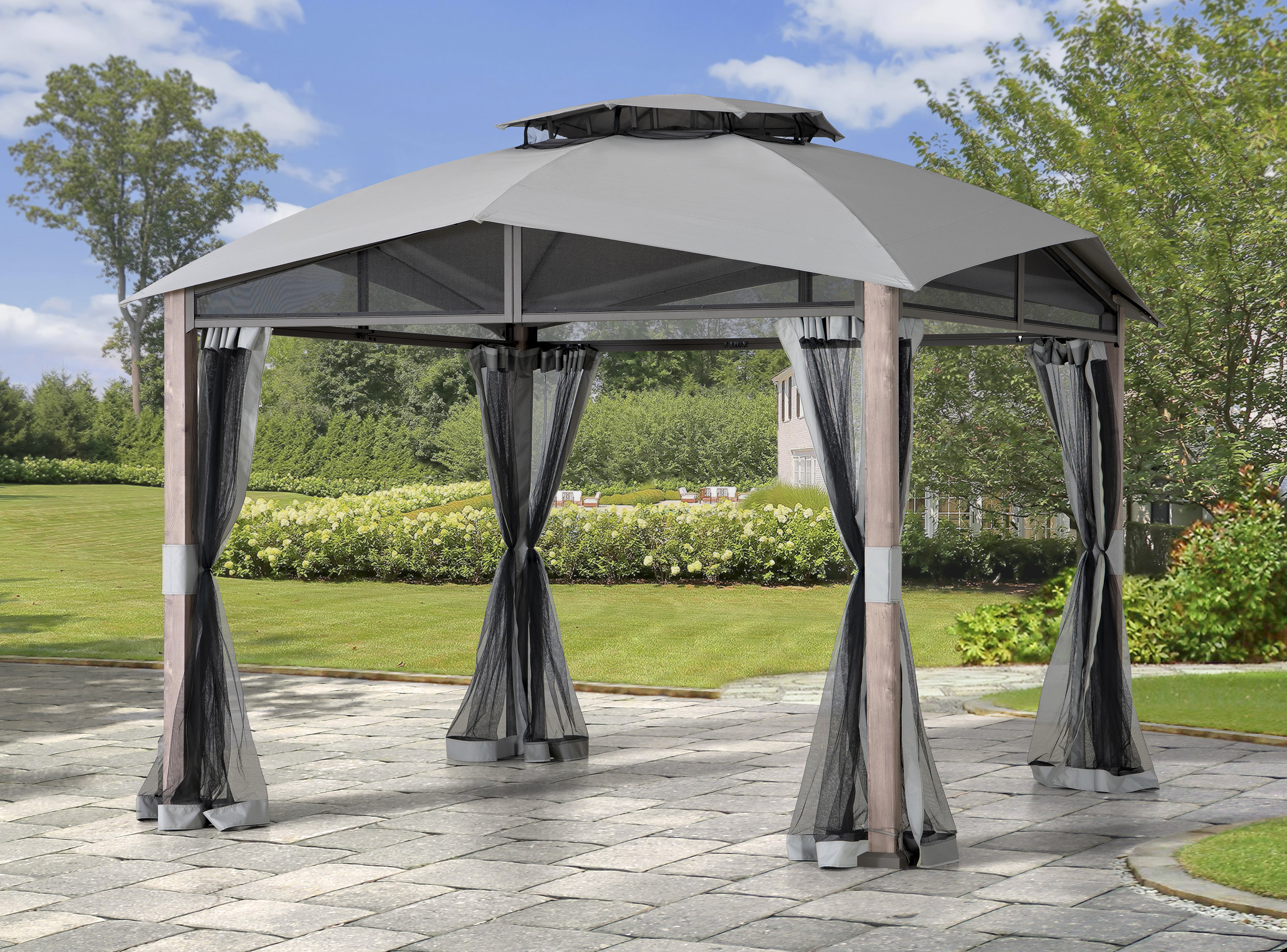 Sunjoy 12ft. X 12ft. Soft Top Gazebo with Netting and Post Internal Weight Insert | Wayfair