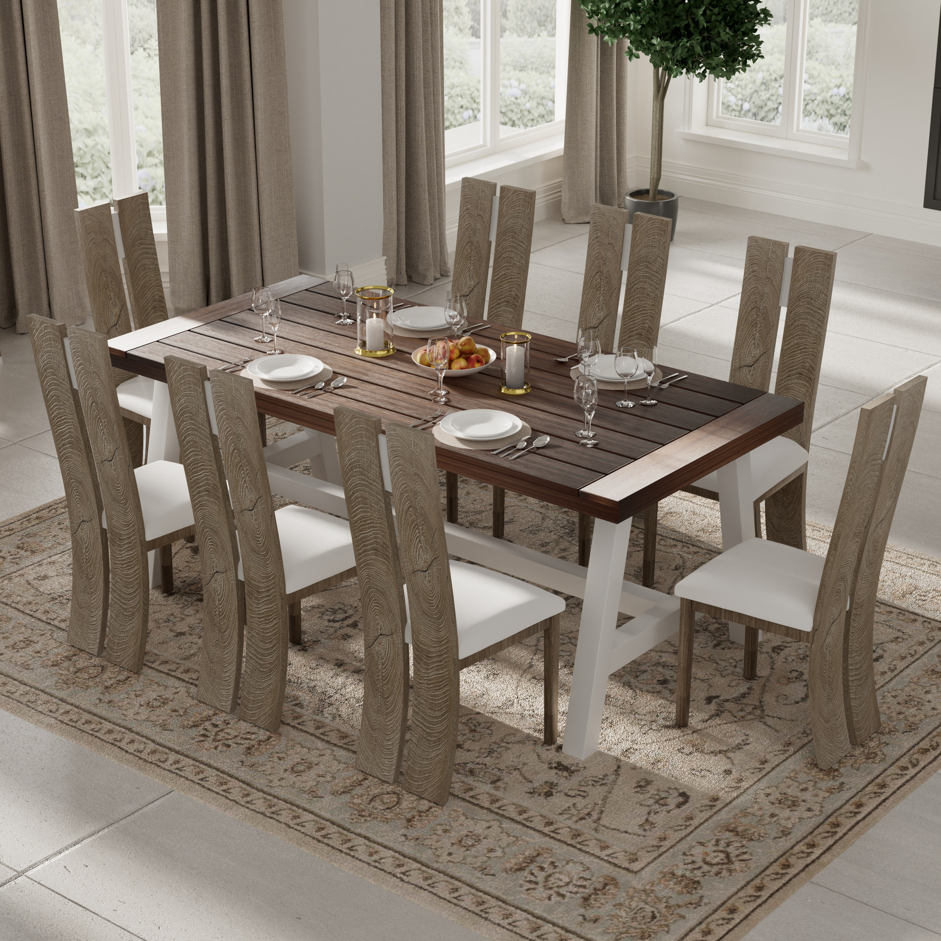 Gracie Oaks Farmhouse Rectangular Dining Set with Mid-century High Back ...