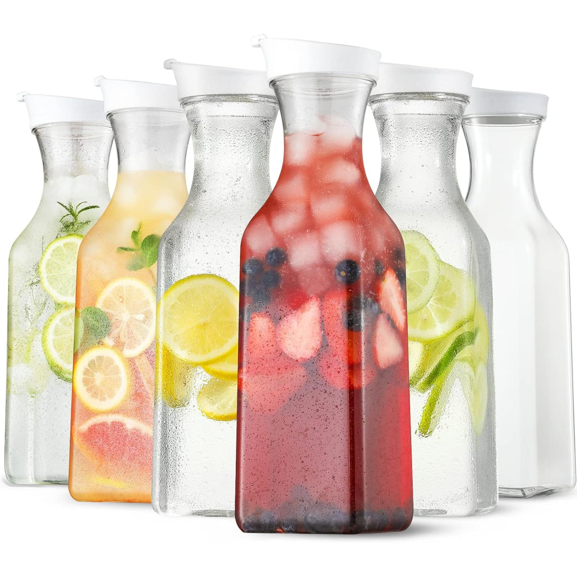 Textiles Hub Plastic Water Carafe With Flip Top Lid Set Of 6 Square ...