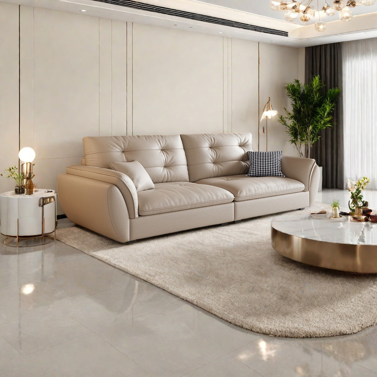 Merting Cream Style Living Room Straight Sofa | Wayfair