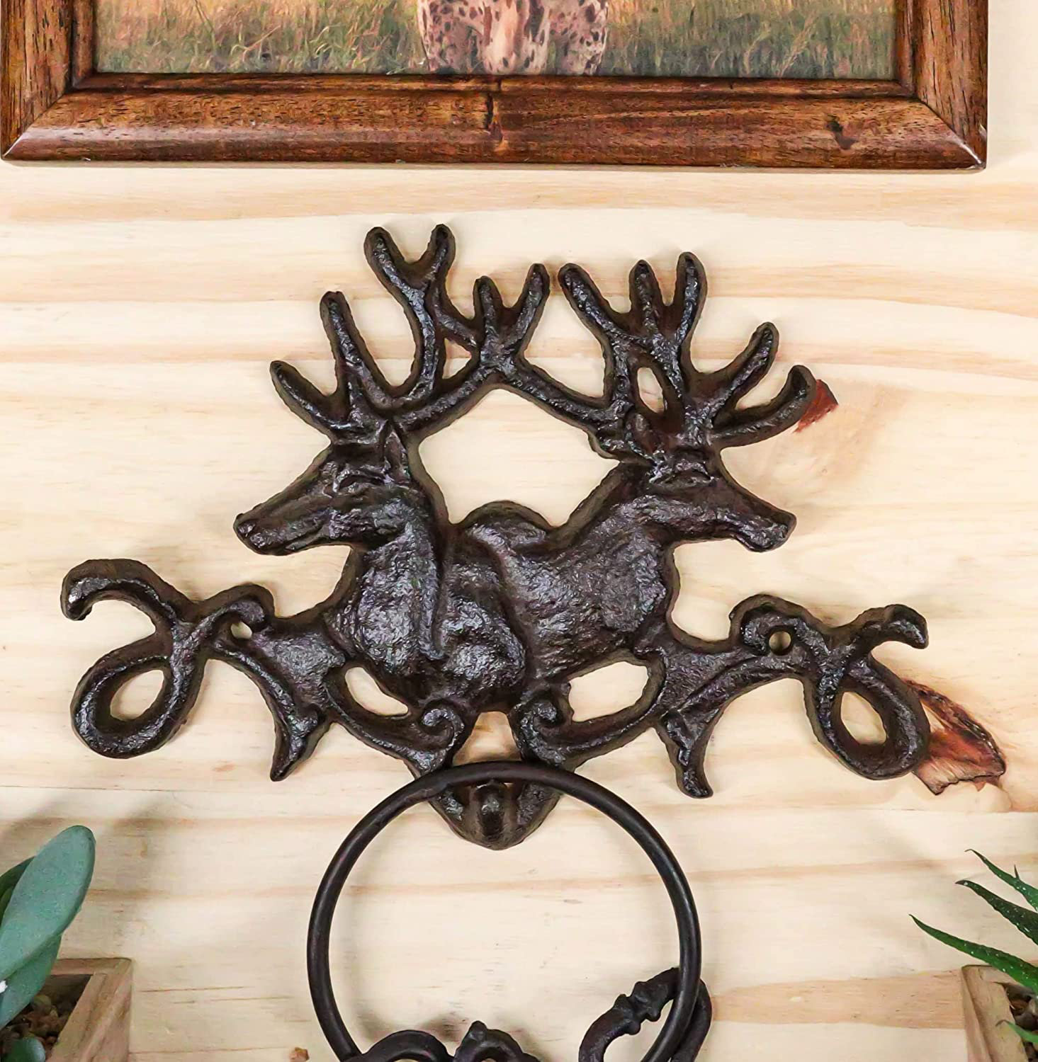 Millwood Pines Forged Cast Iron Double Stag Deer Antlers Wall Hooks For ...