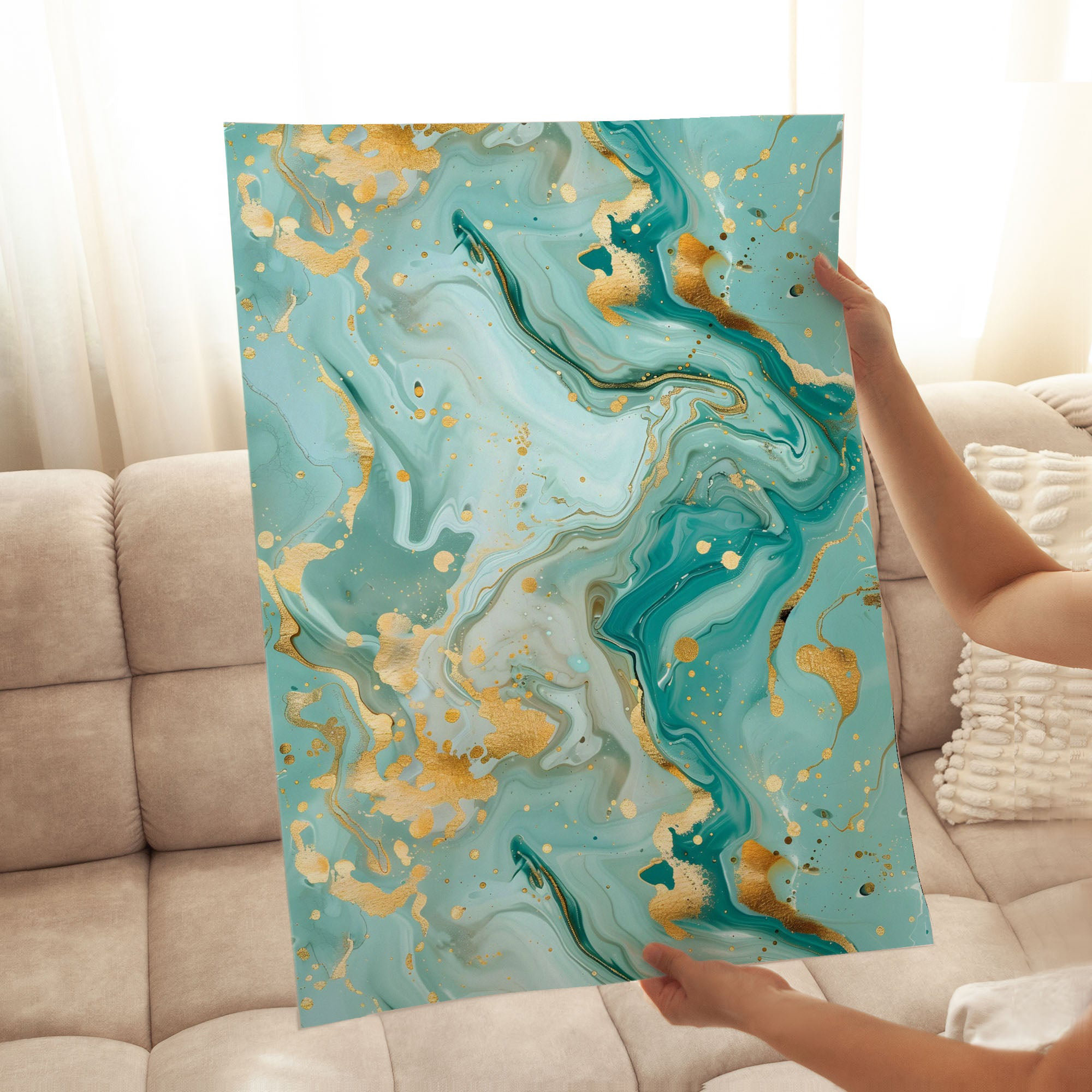 Winston Porter Abstract Teal Crystal Marble III Modern Unframed Art ...