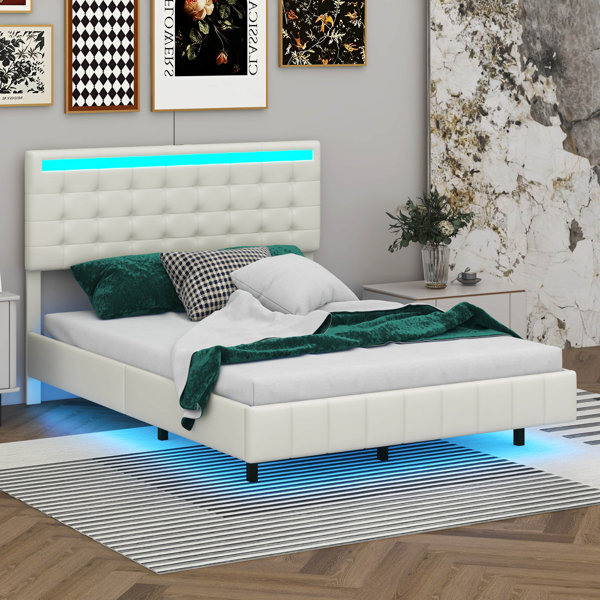 Ivy Bronx Jamaro Full Size Floating Bed Frame with LED Lights and USB ...