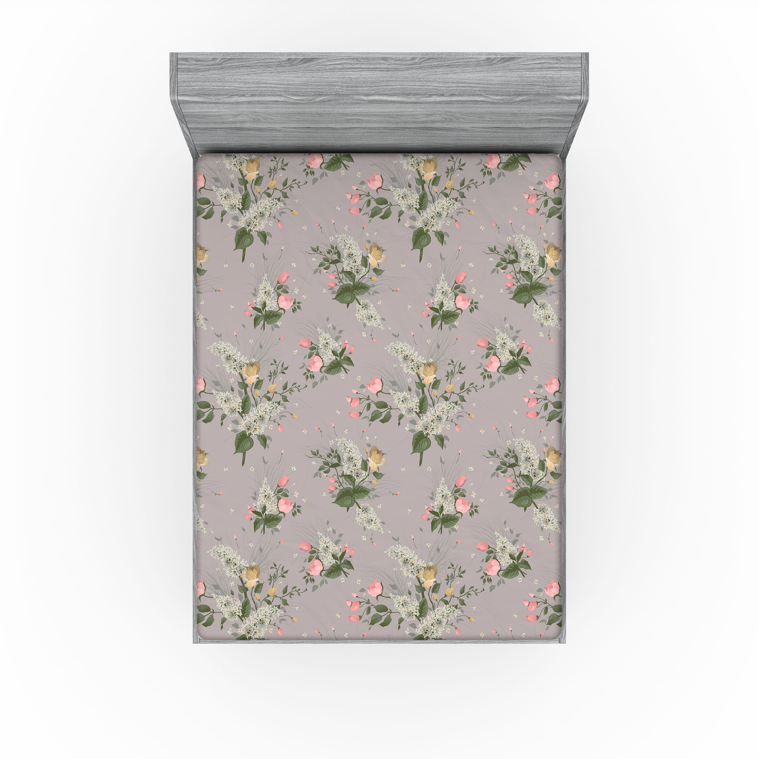 Ambesonne Floral Design Fitted Sheet Simplistic Rose Leaf Pale Pink ...