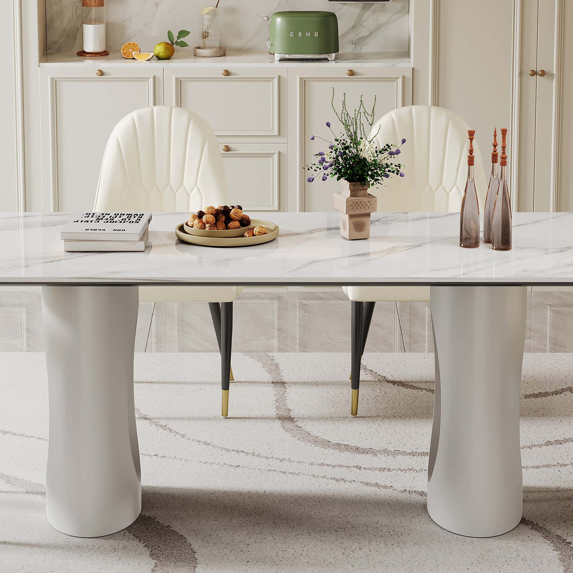 Ivy Bronx 0.47" Sintered Stone Glass Dining Table, Carbon Steel Base ...