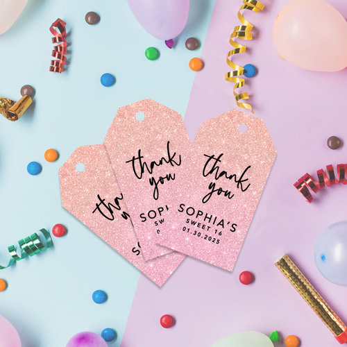 Koyal Wholesale Custom Sweet 16 Favor Tags With String, Blush Pink ...