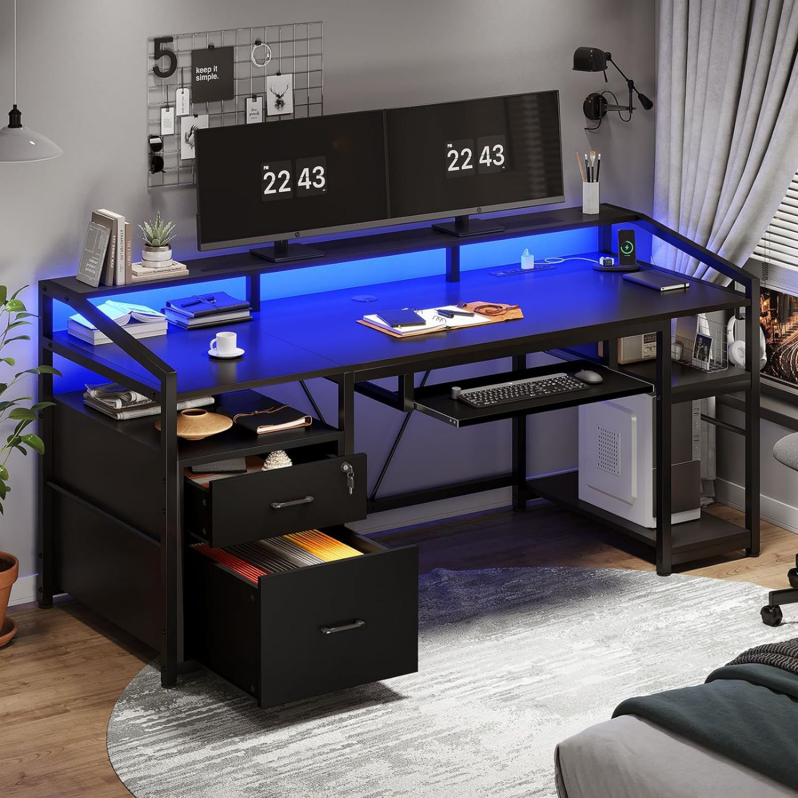 Latitude Run® 63" Computer Desk, Office Desk with Lock Drawers for ...
