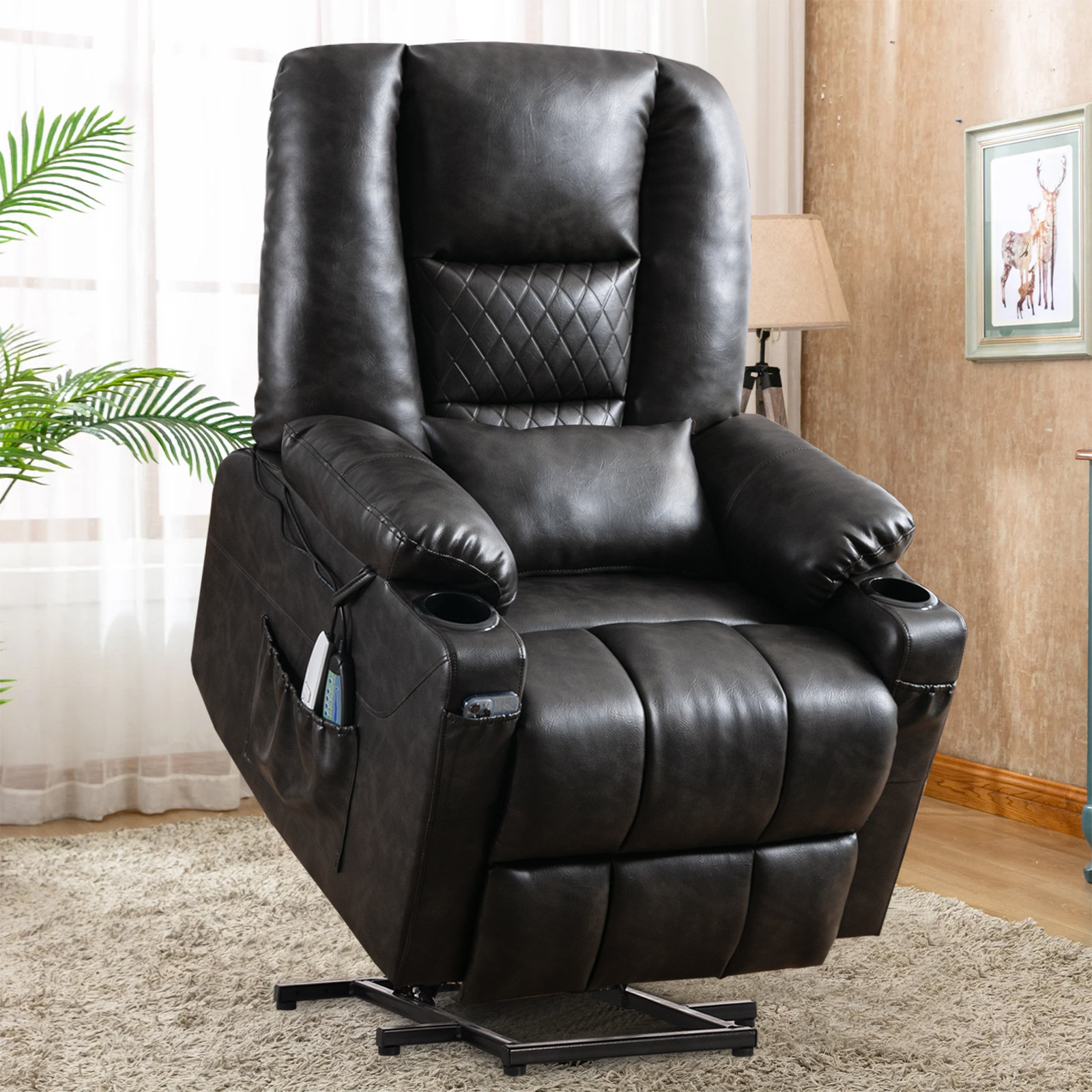 Latitude Run® Leather Power Lift Recliner Chair with Massage and Heat ...