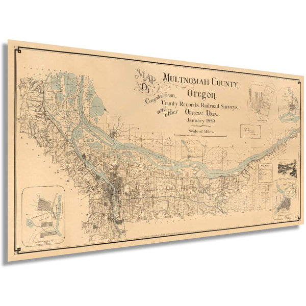 Williston Forge Historix Vintage 1889 Map Of Multnomah County Oregon ...