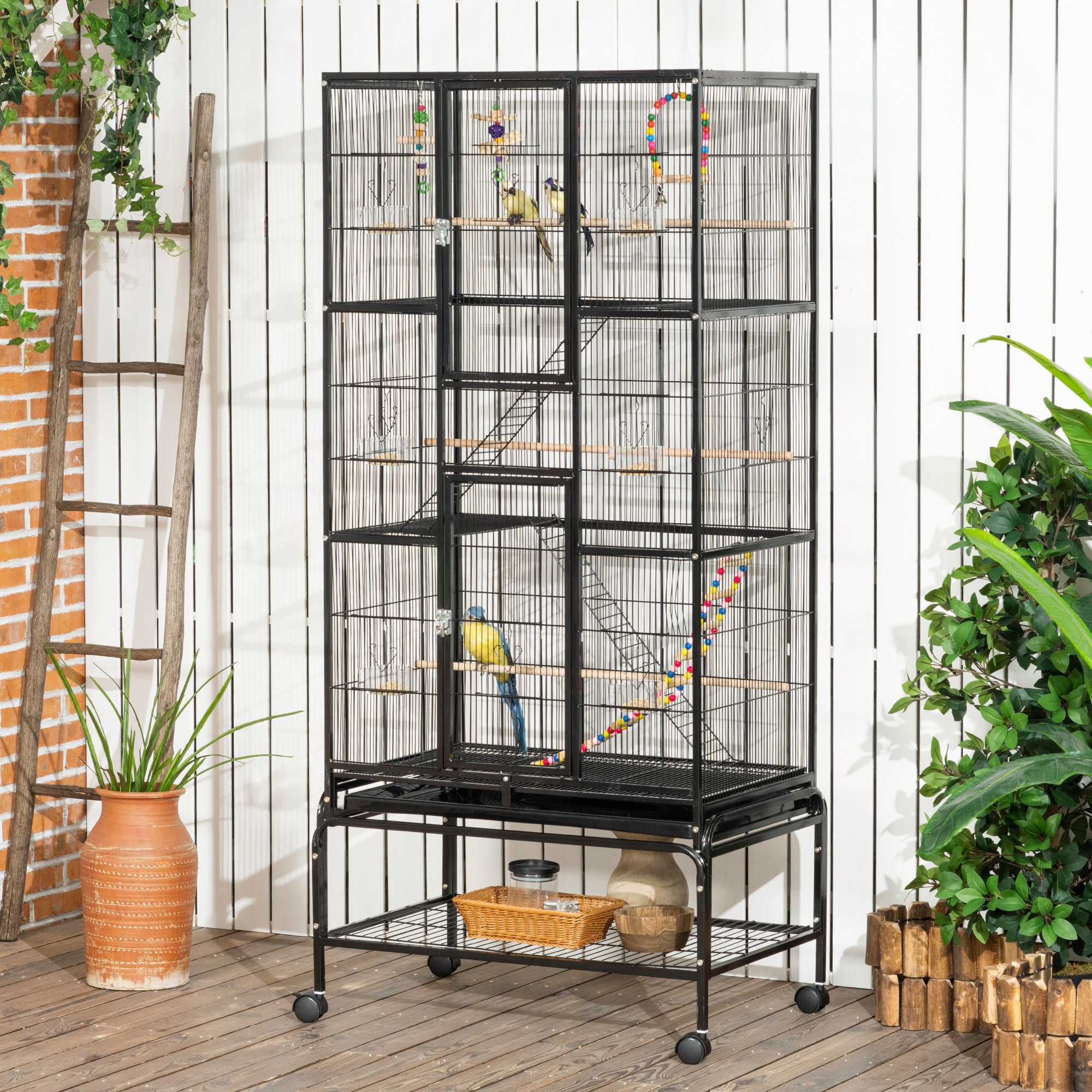 Tucker Murphy Pet™ 71" Bird Cage, 3 Tier Large Parrot Cage With Wheels ...
