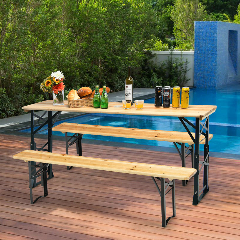 Gymax 66.5'' Solid Wood Rectangular Adjustable Portable Picnic Table ...