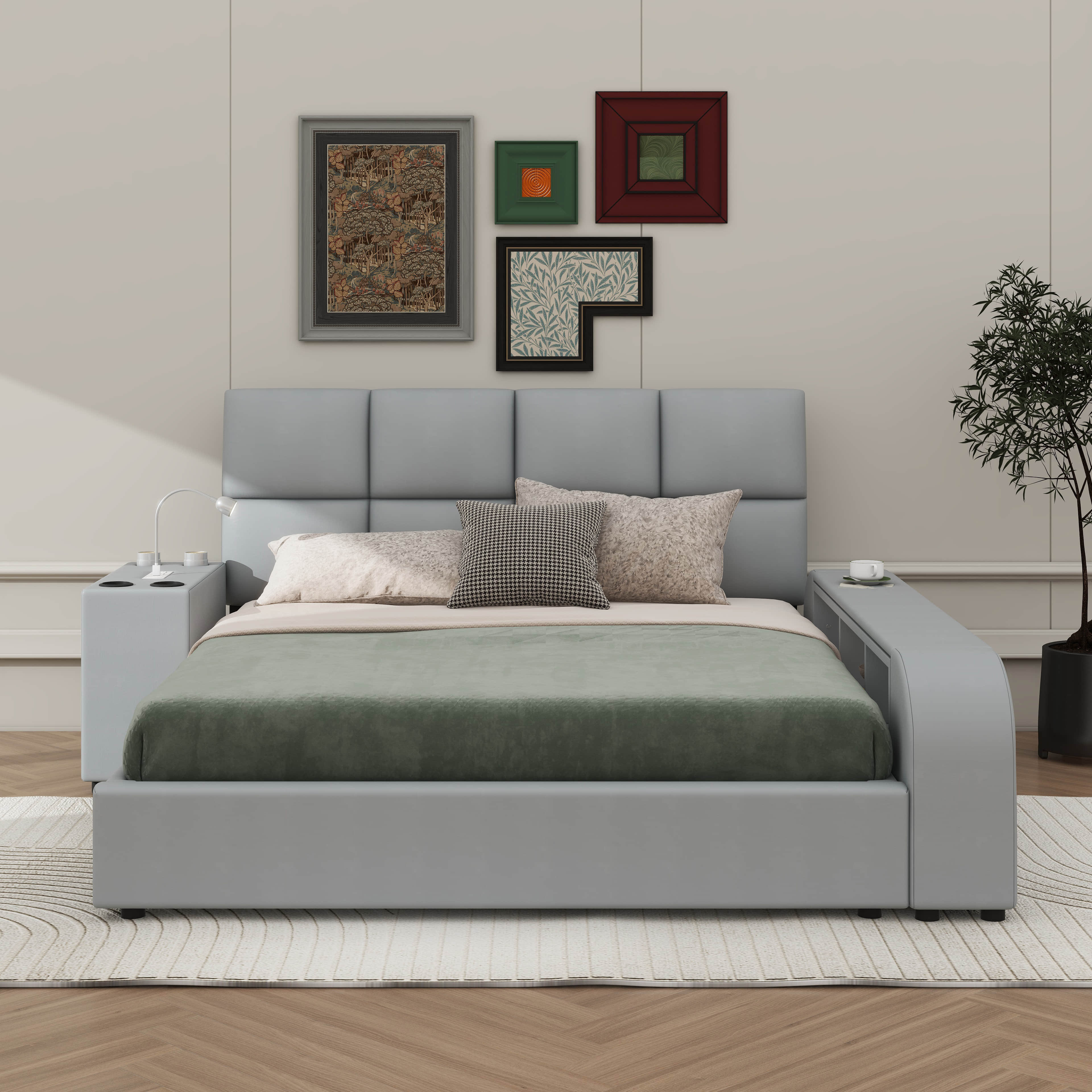 Red Barrel Studio® An Elegant Queen-Sized Upholstered Platform Bed With ...