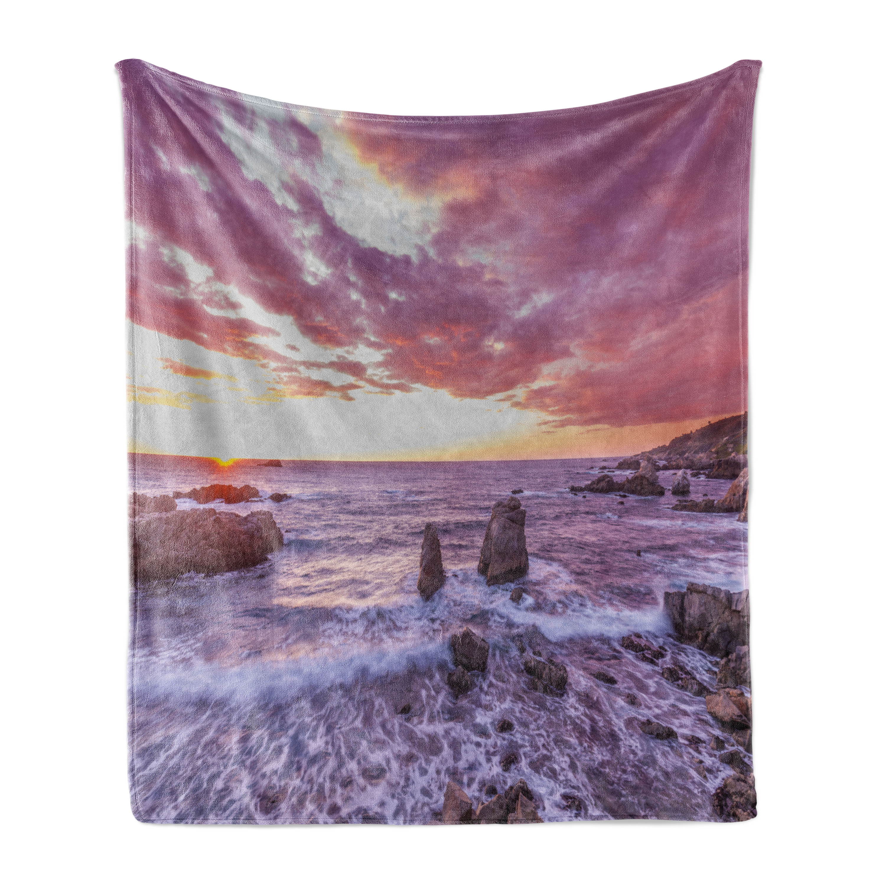 Ambesonne Big Sur Fleece Throw Blanket Sunset Picturesque Scene ...