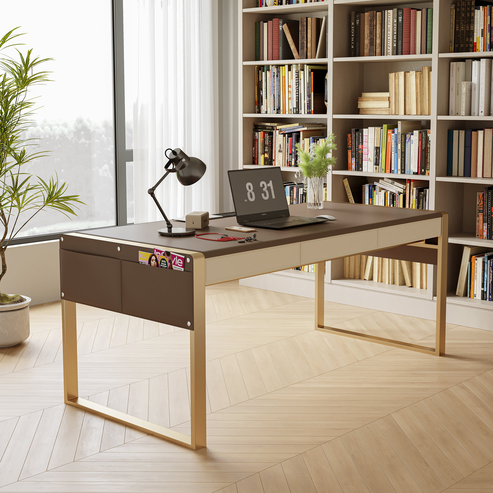 17 Stories Asaria 63'' W Luxurious Rectangular Leather Desk with ...