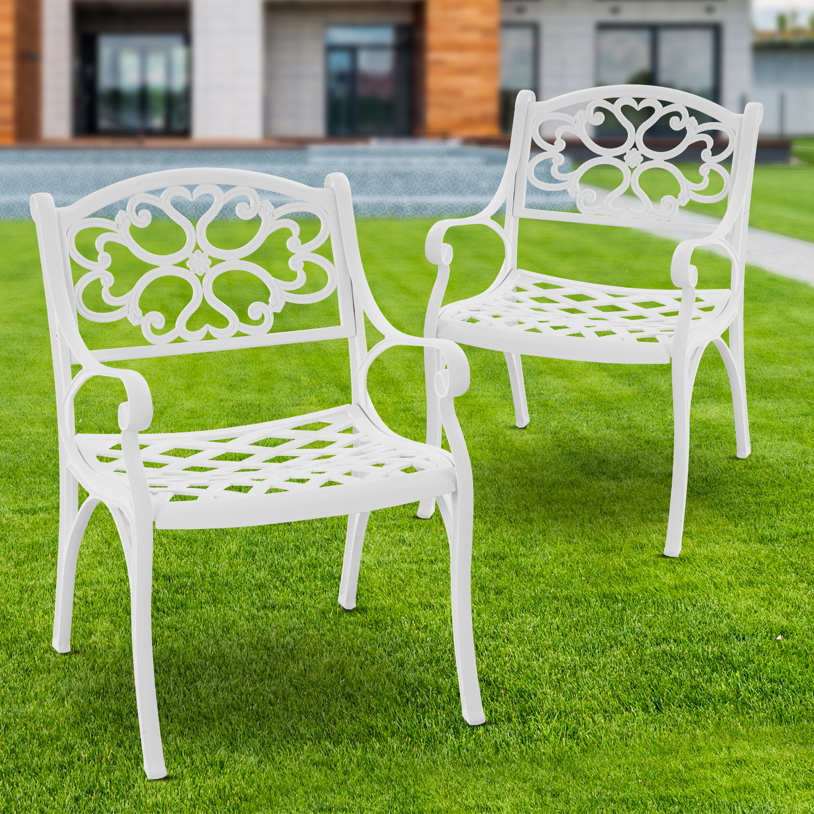 Alcott Hill® Outdoor Patio Chairs Set of 2 Cast Aluminum Dining Chairs ...