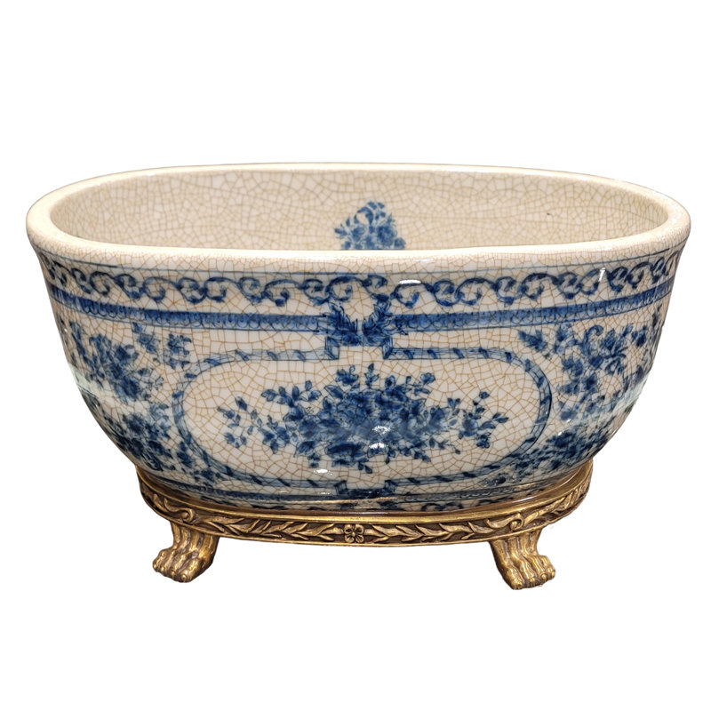 Danny's Fine Porcelain Blue/White/Gold Bronze Ormolu Porcelain Cachepot ...