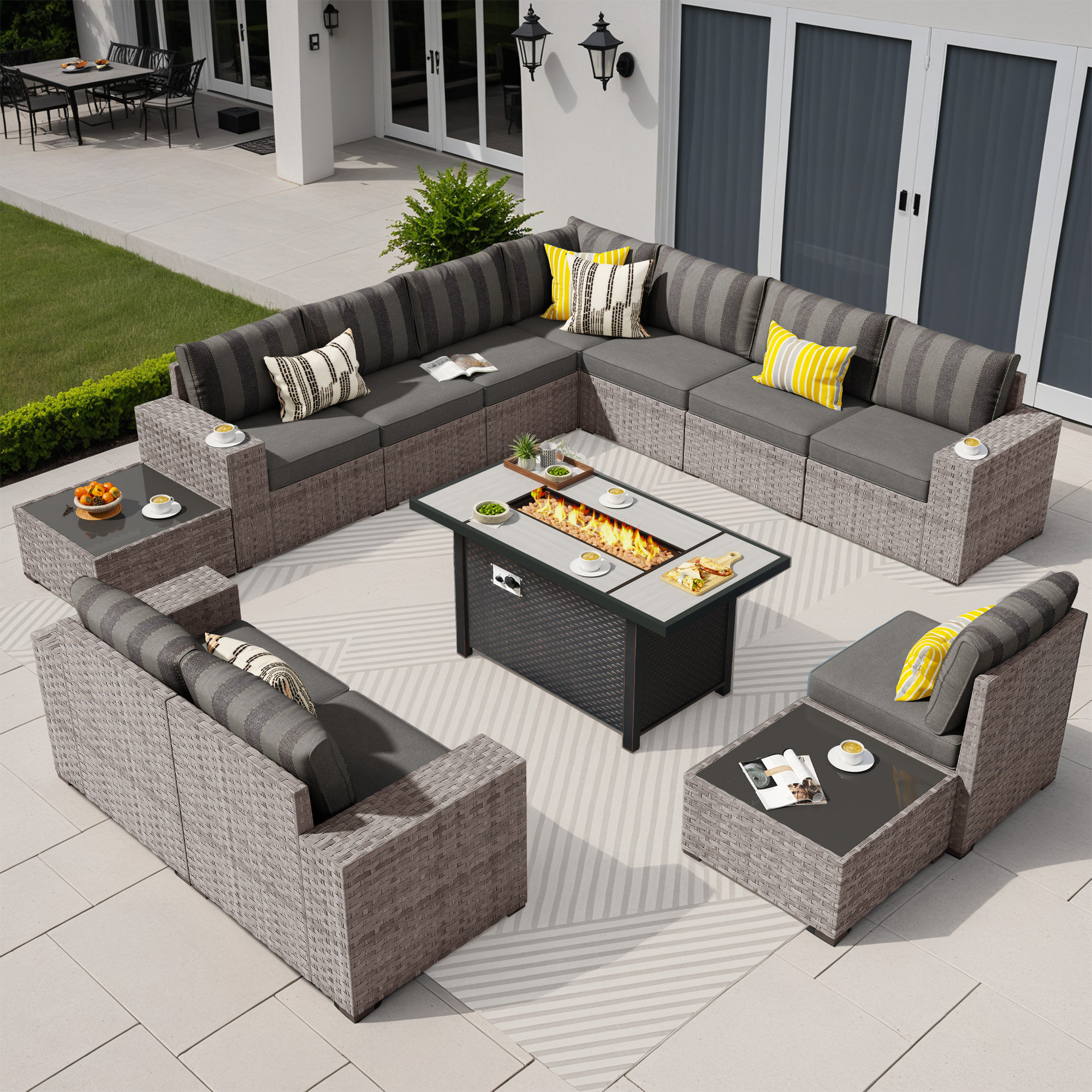 Latitude Run® 10 - Person Patio Furniture Set with Fire Pit , Outdoor ...