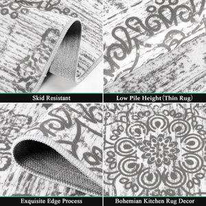 Bungalow Rose Farmhouse Non Slip Washable Gray Kitchen Rug Set with Mat ...