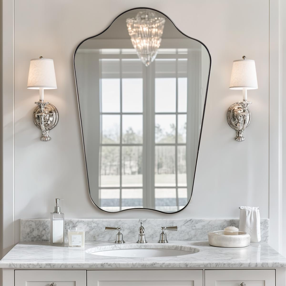 House of Hampton Contemporary Dual Arch Wall Mirror Irregular Scalloped ...