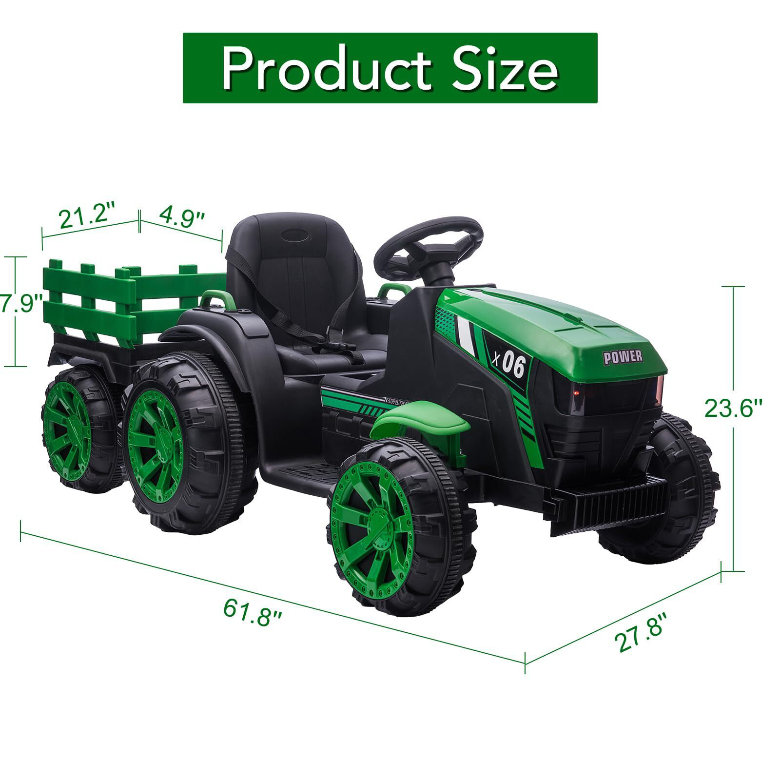 Hetoy 12V Kids Ride On Tractor With Trailer, Battery Powered Electric ...
