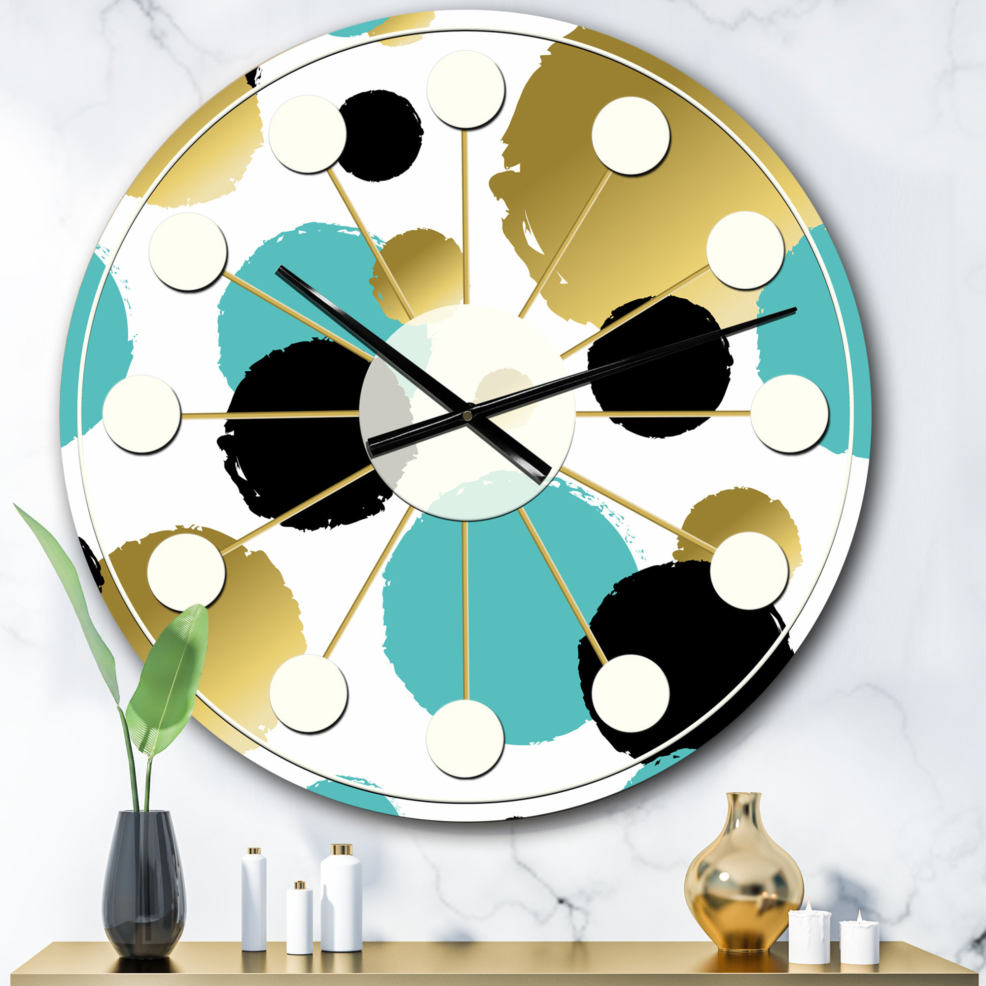 East Urban Home Gold and Blue Circles - Mid-Century Modern wall clock ...